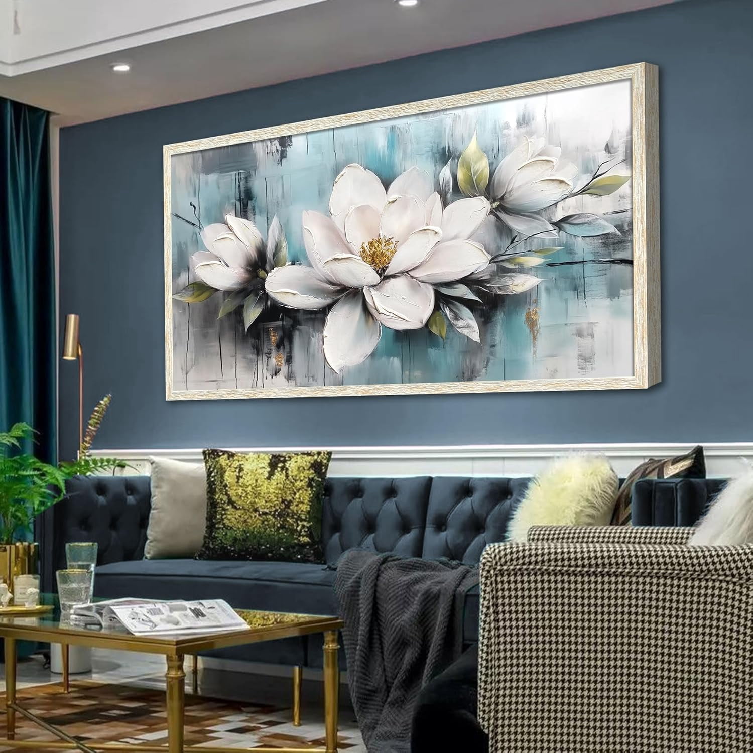 Magnolia Wall Art Framed Large Canvas Wall Decor Living Room White ...