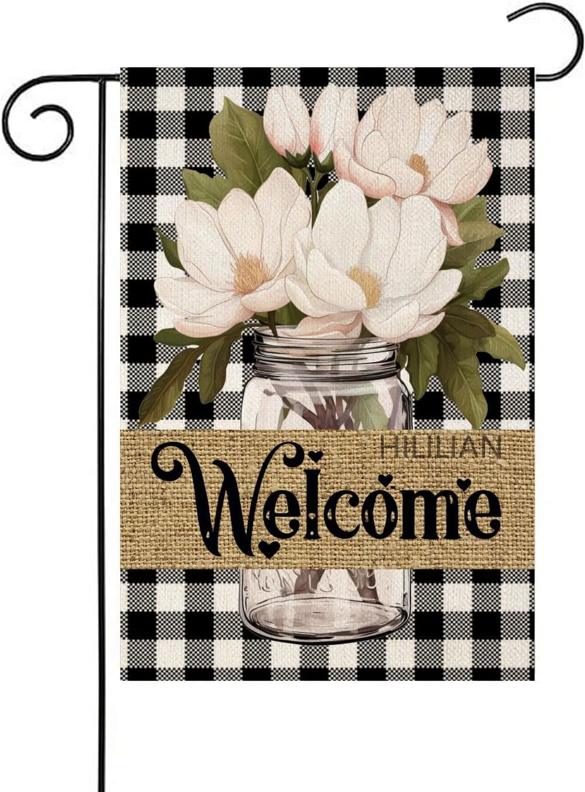 Magnolias Garden Flag for Outside Buffalo Plaid Check Welcome Flags ...