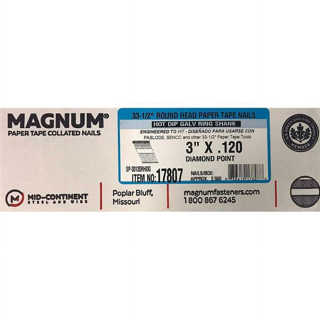 Magnum Fasteners 33-0.5 deg Ring Shank Angled Strip Nails, 3 in. x 0.12 ...