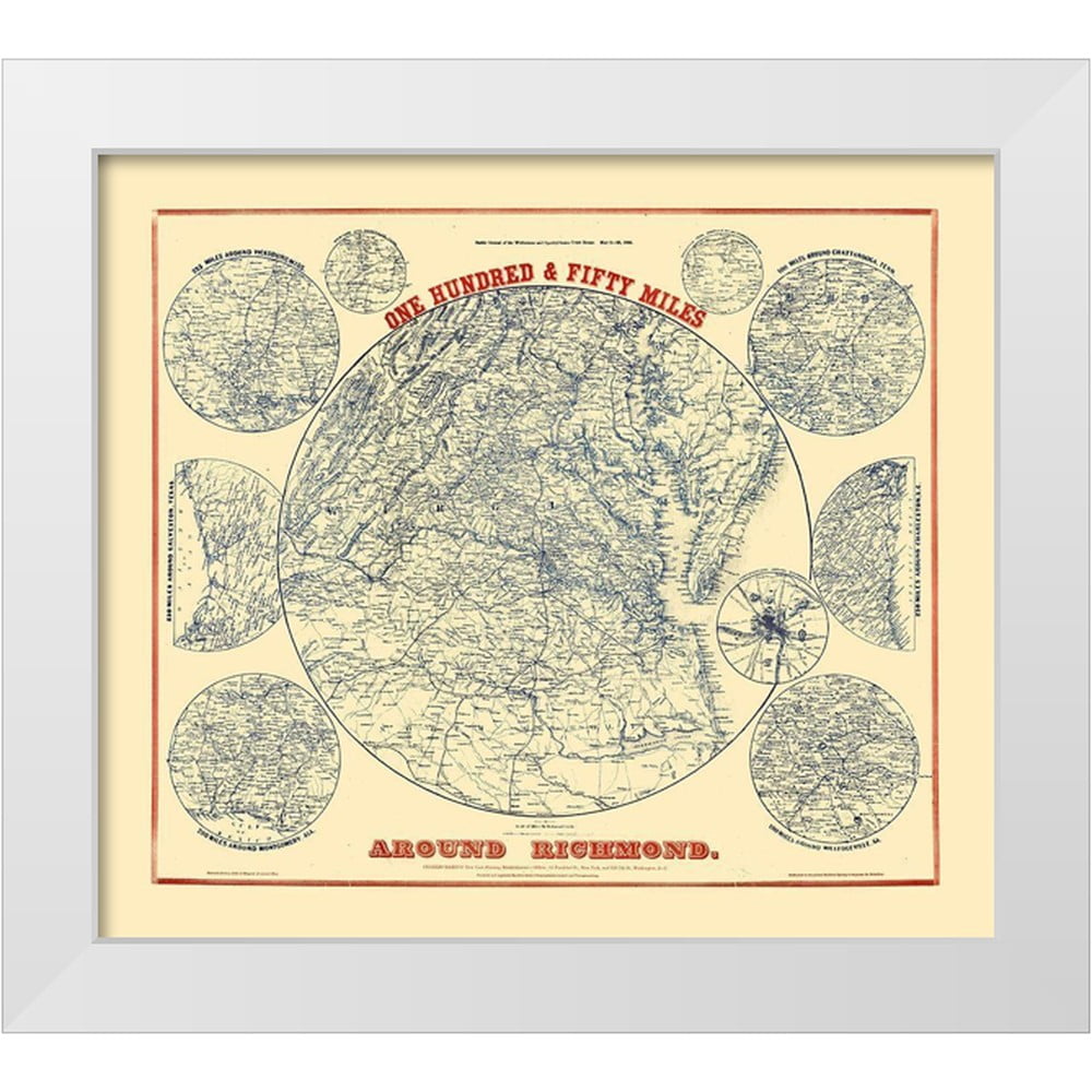 Magnus 13x12 White Modern Wood Framed Museum Art Print Titled - 150 Miles Around Richmond ...