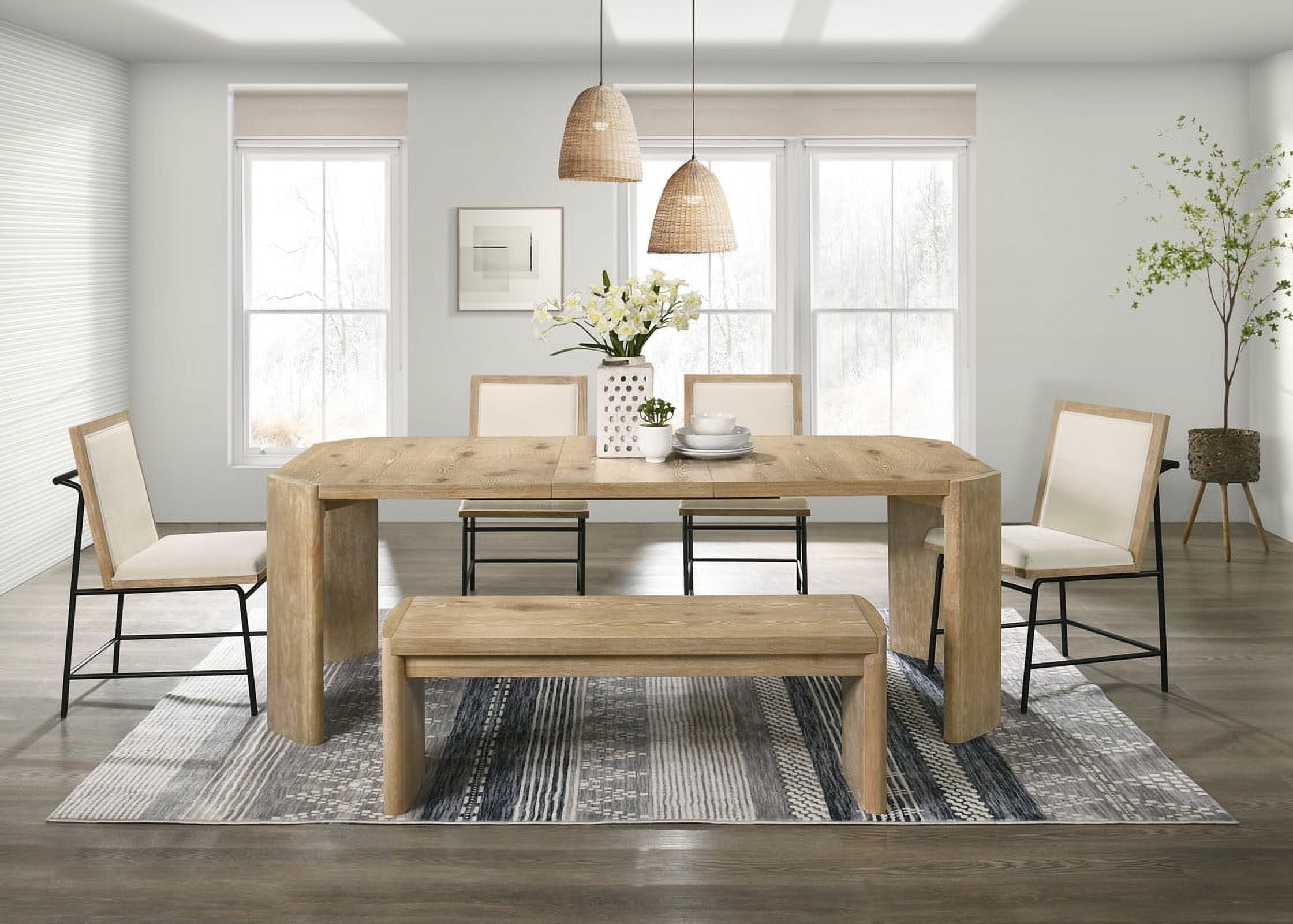 Magnus 6 Piece Oak Finish 84" Extendable Rectangular Dining Table Set ...