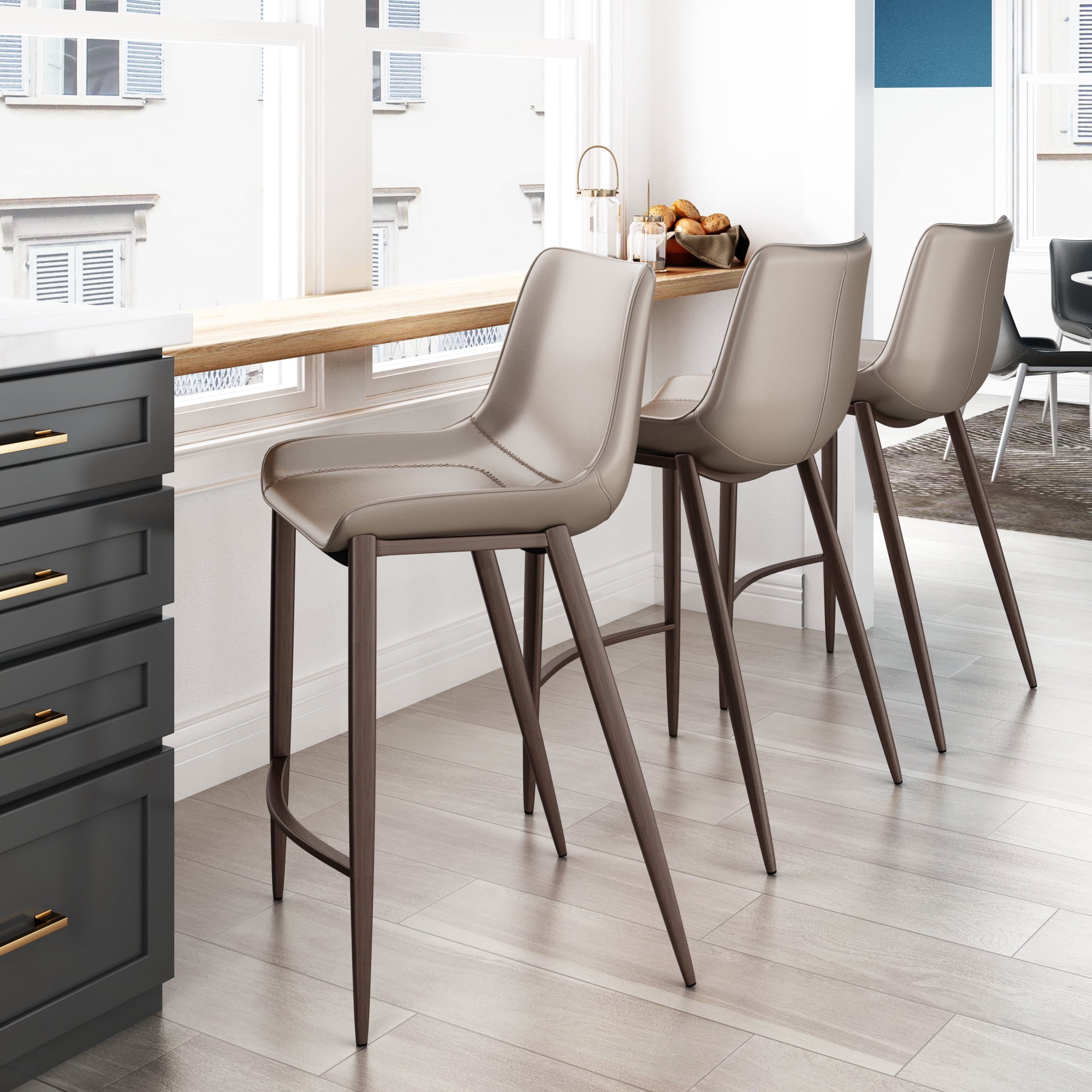 Magnus Counter Stool Brown & Walnut Counter Stool, Modern Style, Plush ...