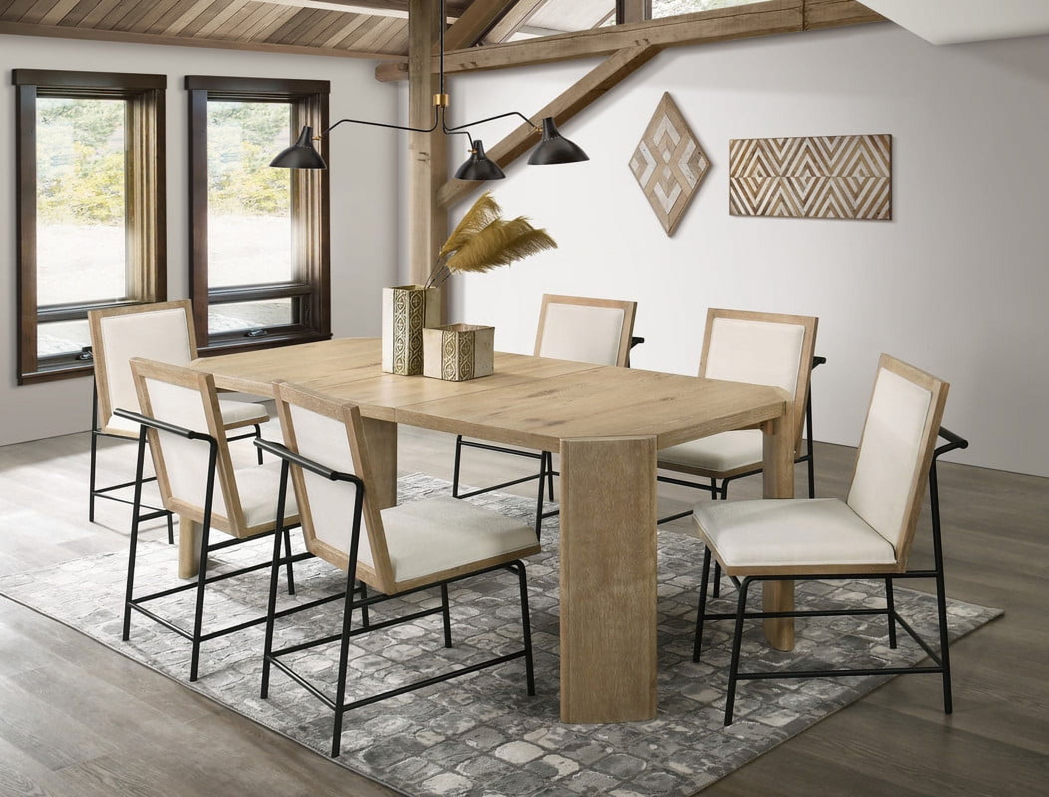 Magnus Wood Oak Finish Extendable Rectangular Dining Set with Cream ...