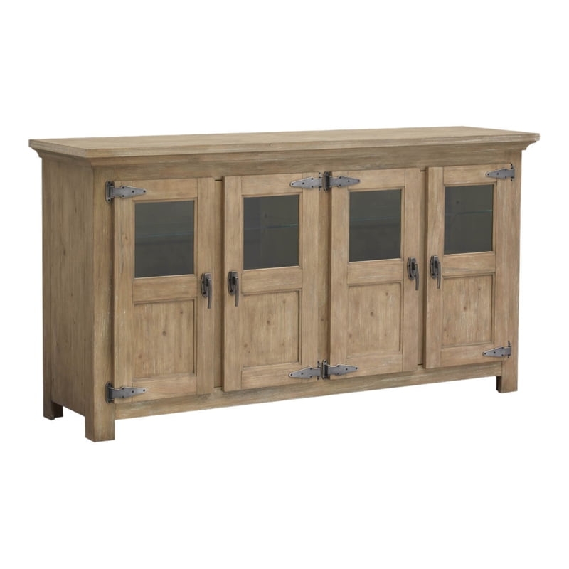 Magnussen Lynnfield Modern Wood/Clear Glass Buffet in Fawn Natural ...