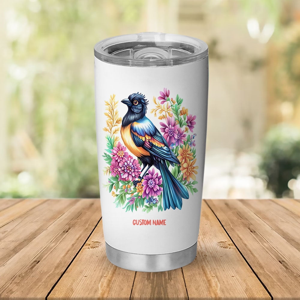 Magpie Lover Personalized Tumbler 20oz With Handle And Straw - Custom ...