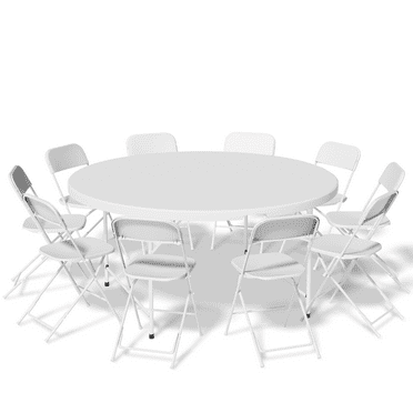MoNiBloom 11 Pieces 5 Ft Gray Fold-in-Half Card Table and 10 Chairs Set ...