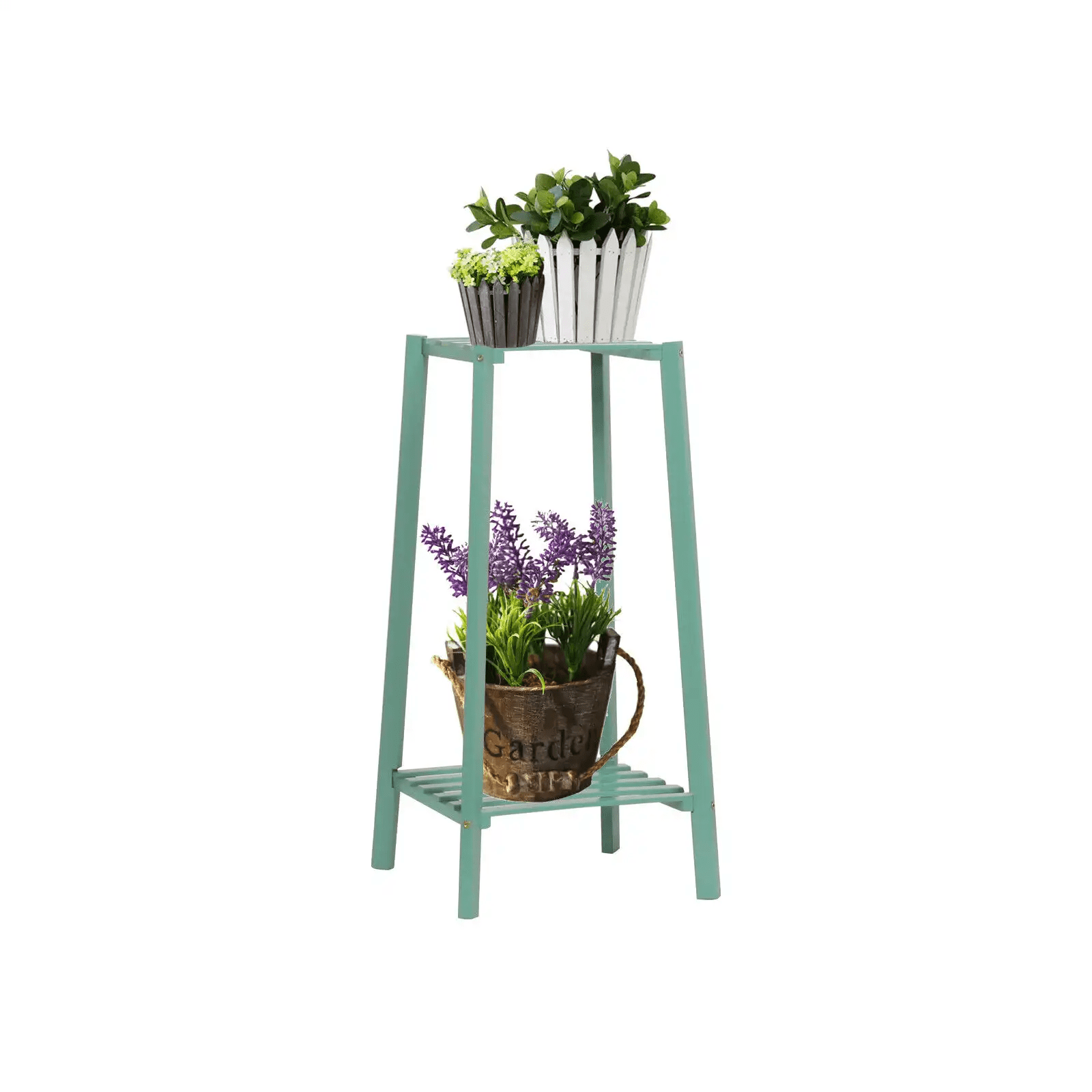 Magshion 13" Green Bamboo 2-Tier Patio Plant Rack Flower Pot Display ...