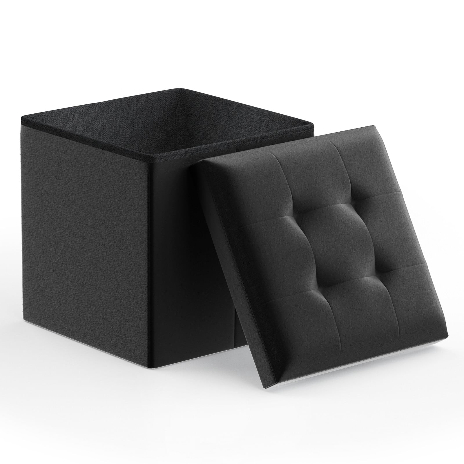 Magshion 15" Cube Collapsible Ottoman with Storage, PU Leather Storage ...