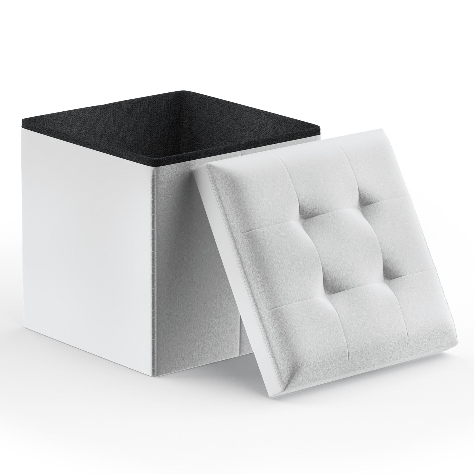 Magshion 15" Cube Collapsible Ottoman with Storage, PU Leather Storage ...