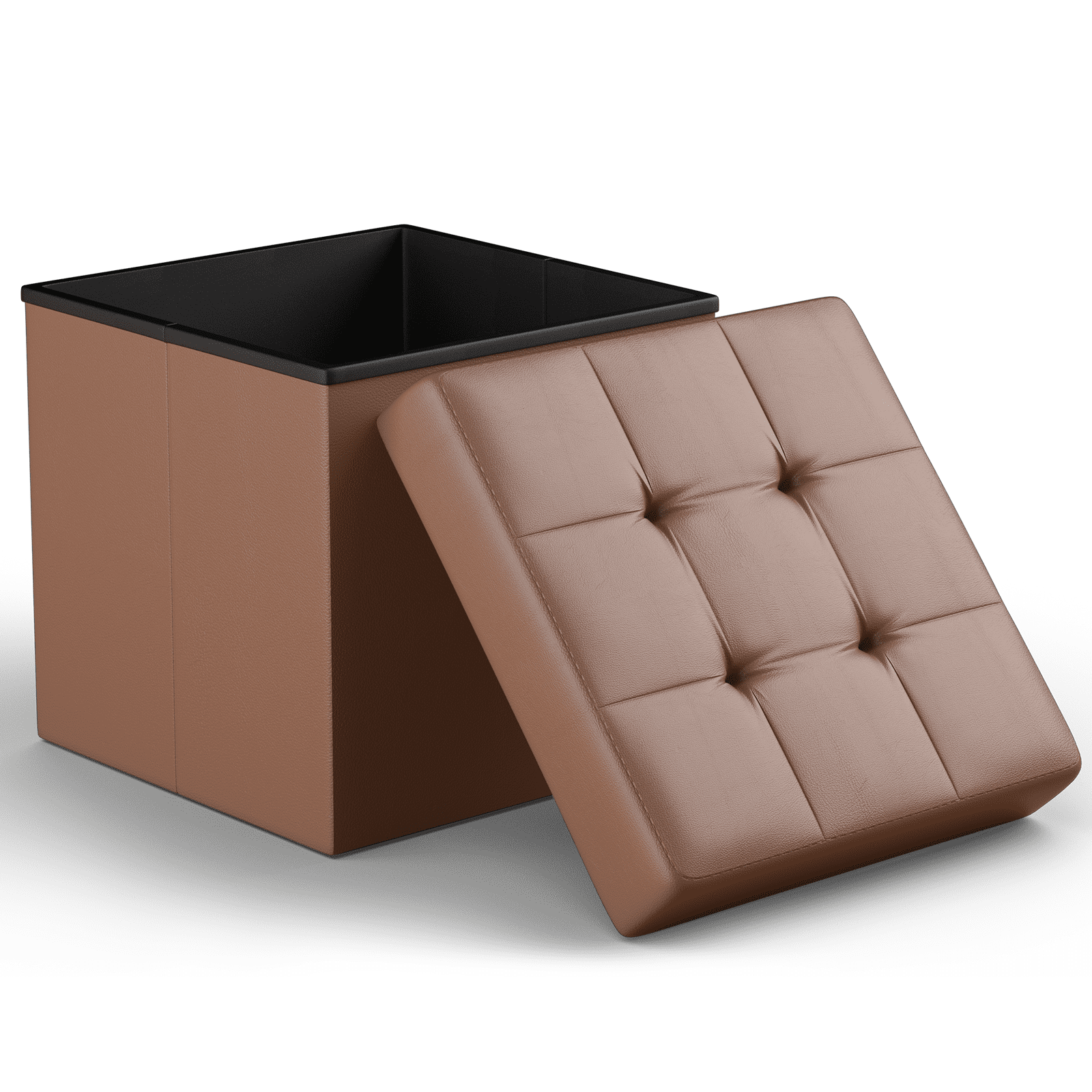 Magshion 15" Cube Collapsible Ottoman with Storage, PU Leather Storage ...