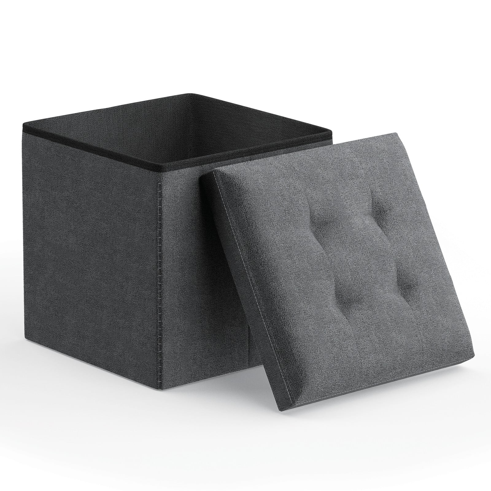 Magshion 15" Cube Folding Ottoman with Storage, Cotton-linen ...