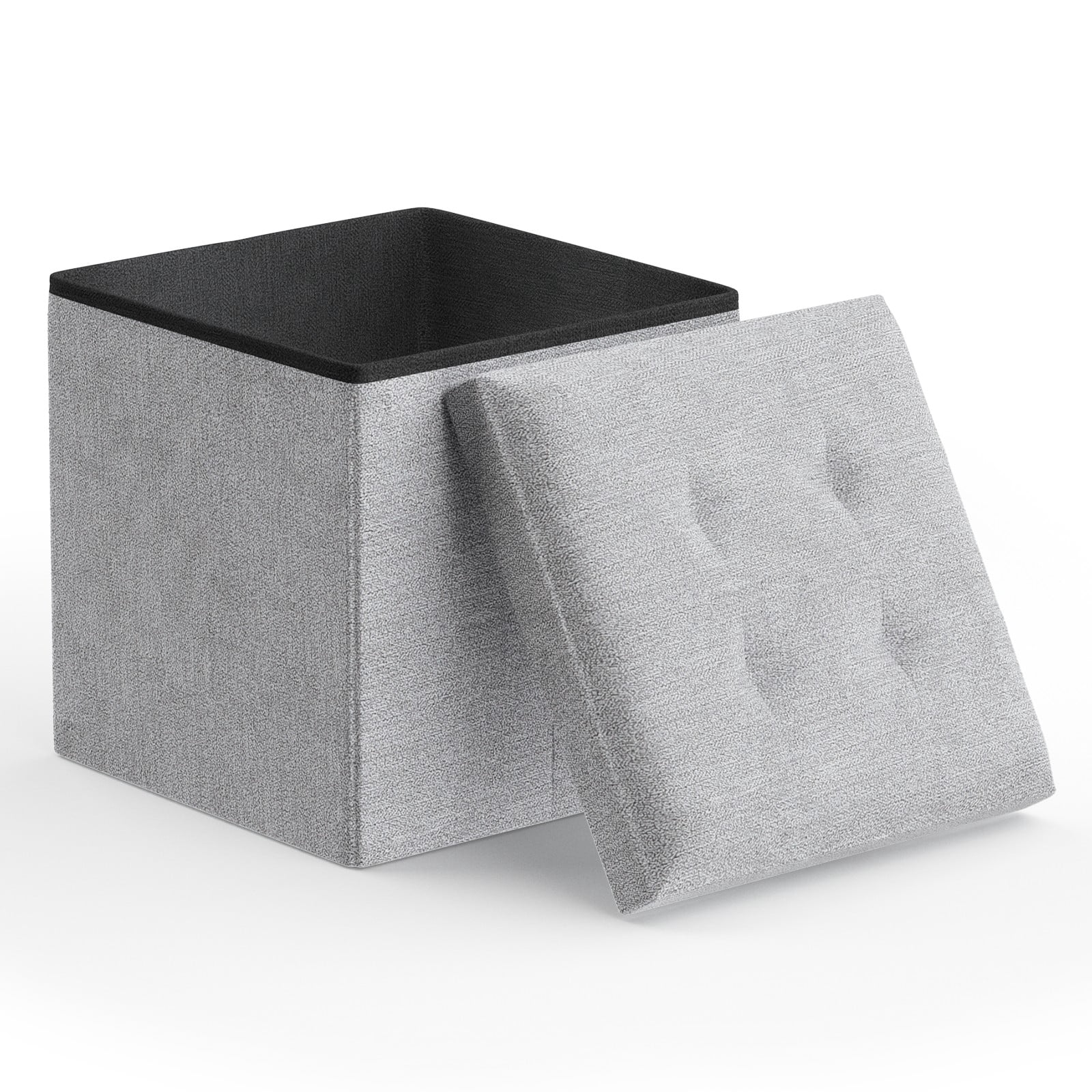 Magshion 15" Cube Folding Ottoman with Storage, Cotton-linen ...