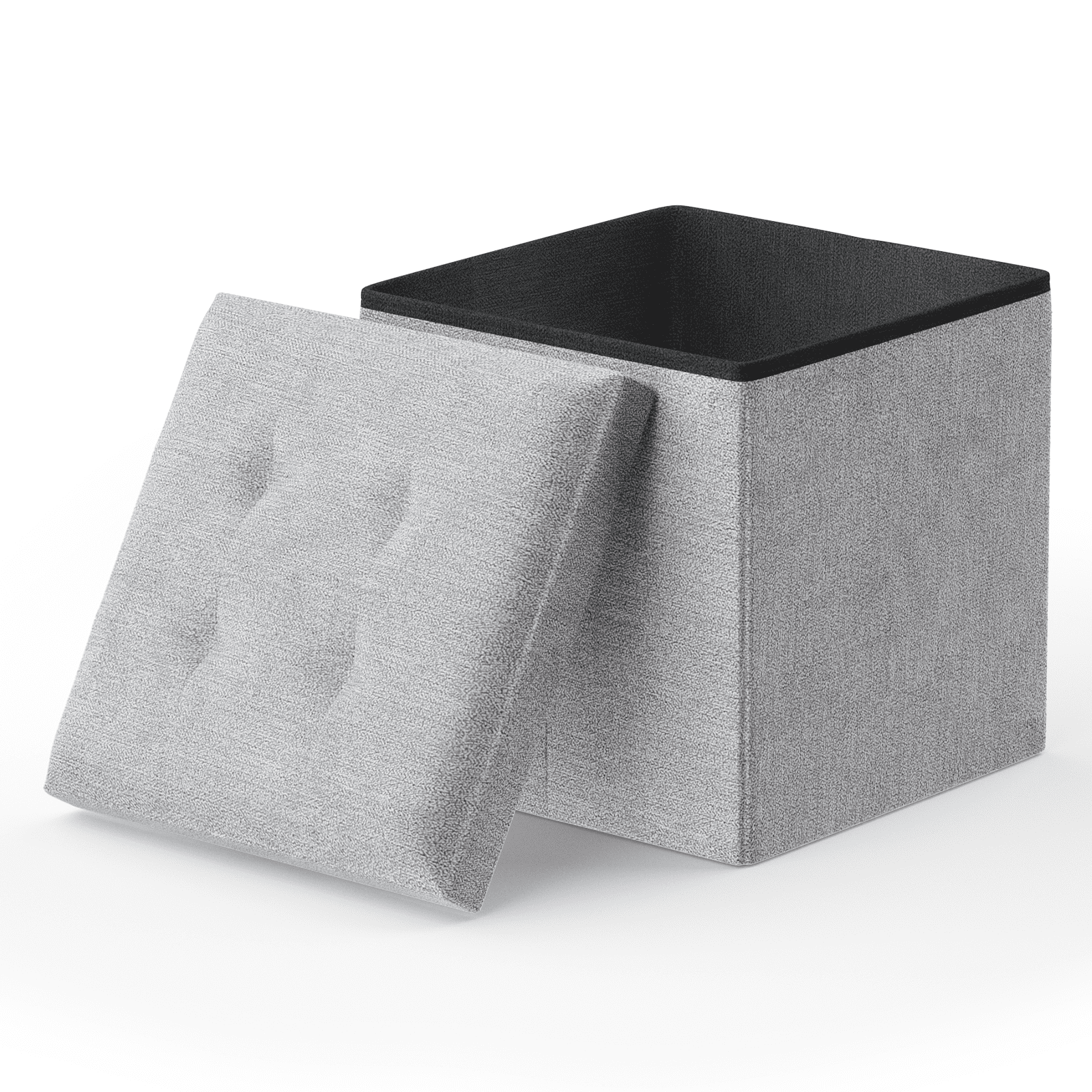 Magshion 15" Cube Folding Ottoman with Storage, Cotton-linen ...