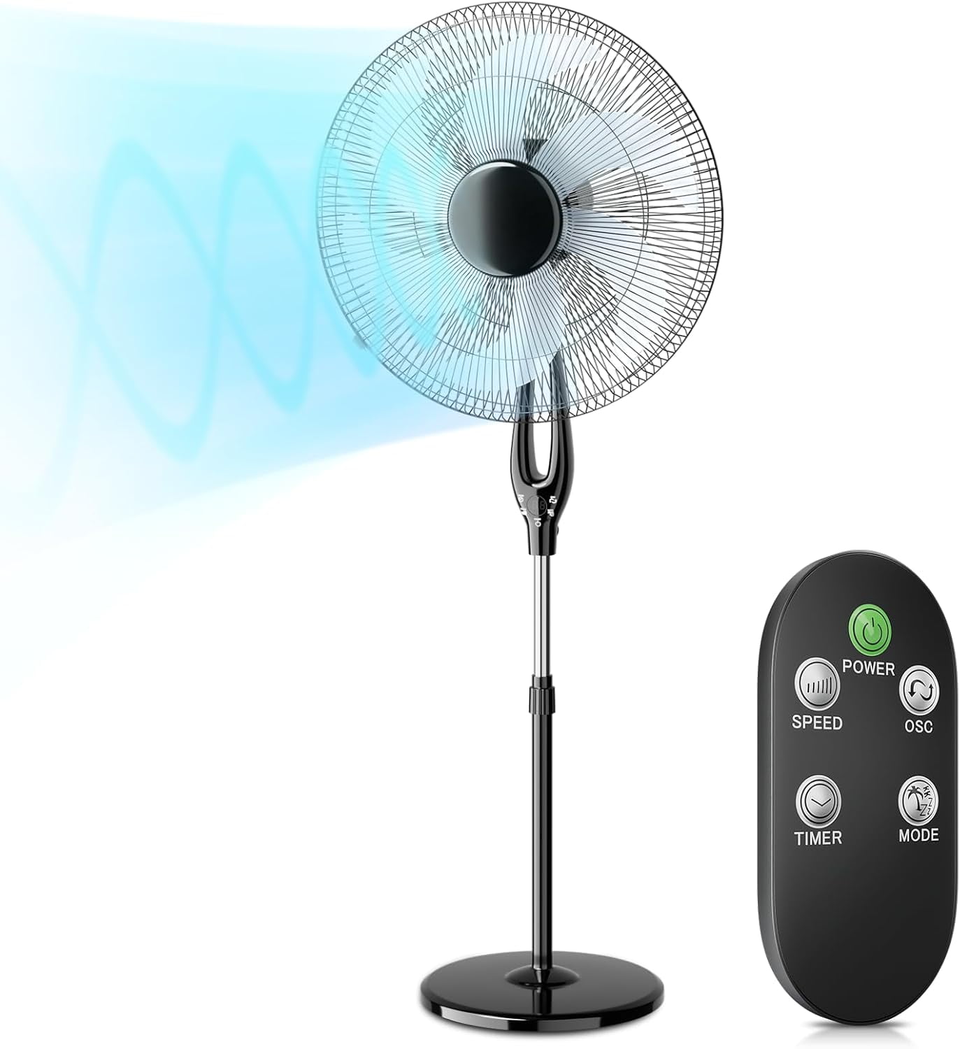 Magshion 17 inch Stand Fan, Pedestal Fan with Remote Control, 3-Speeds, 60° Oscillation, 3 Modes ...