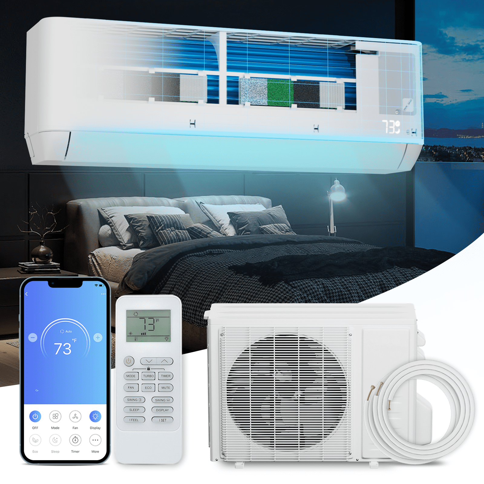 Magshion 18000 BTU 22 SEER2 Ductless Mini Split Heat Pump Air ...