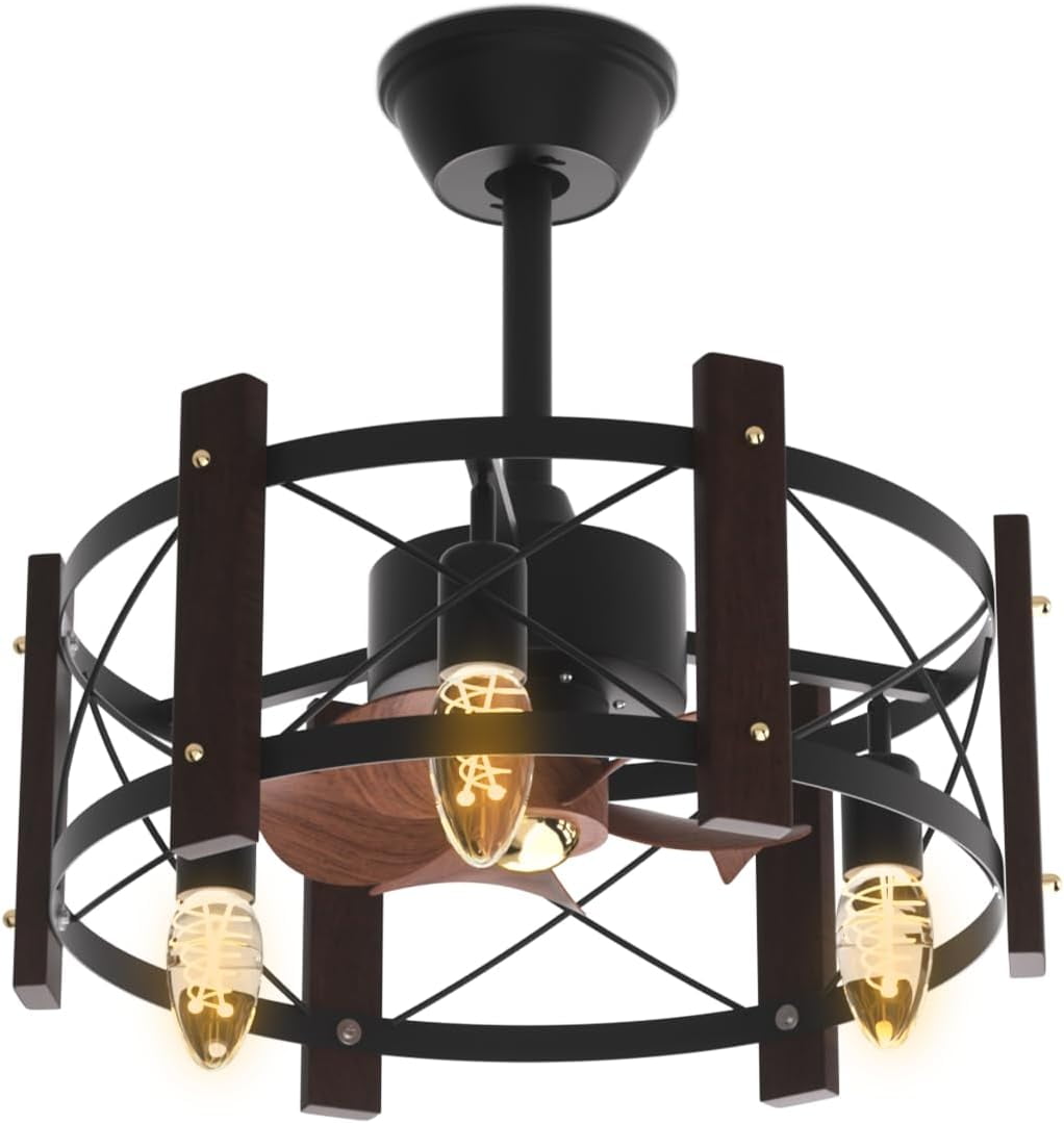 Magshion 19'' Caged Ceiling Fan with Lights, Industrial Black Ceiling ...