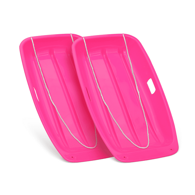 Magshion 2 Pack Kids Plastic Snow Sleds, Downhill Toboggan with Pull Rope and Handles, Pink ...