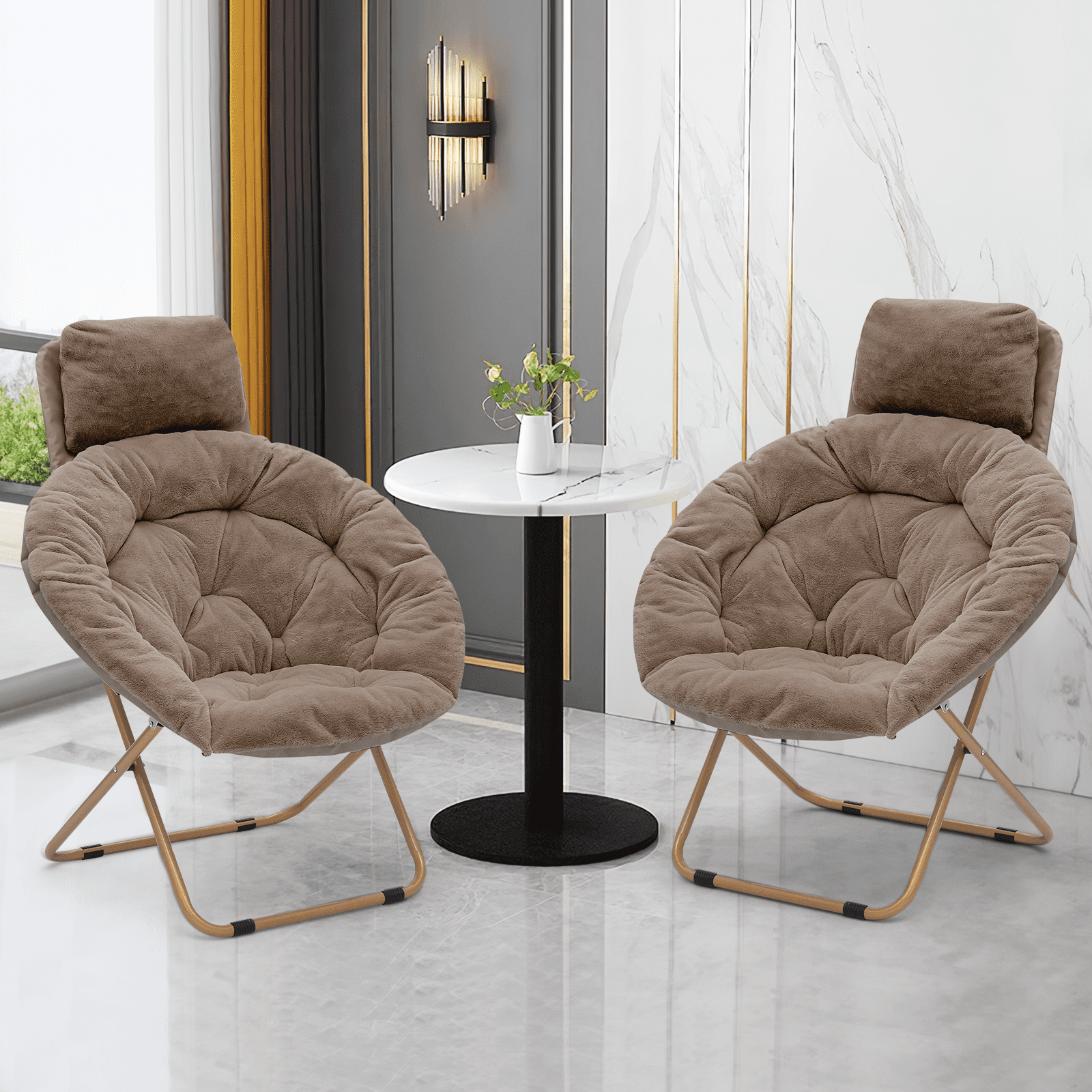 Magshion 2 Pack Round Comfy Saucer Chair for Adults, Faux Fur and Metal ...