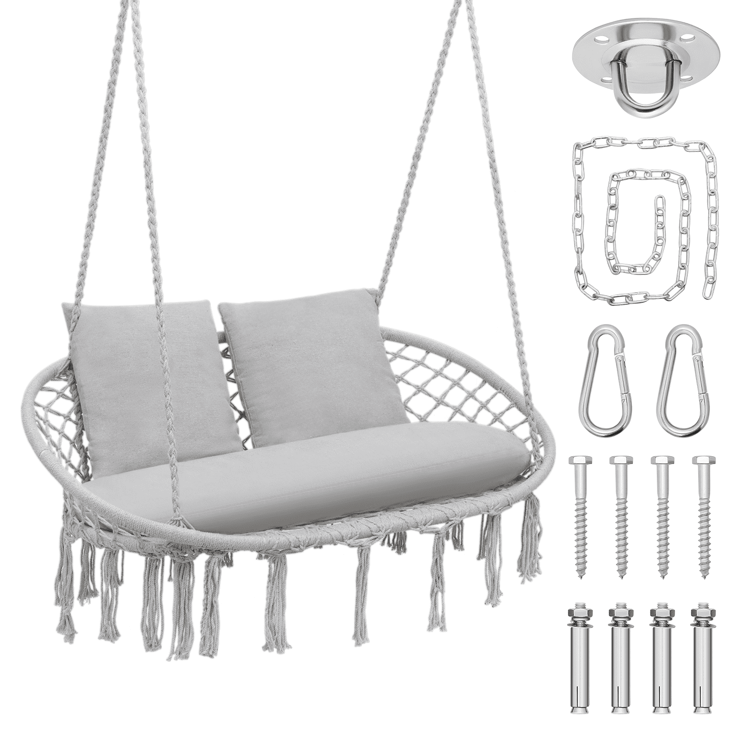 Magshion Double Hammock Chair, Macrame Swing with Cushion, Indoor ...