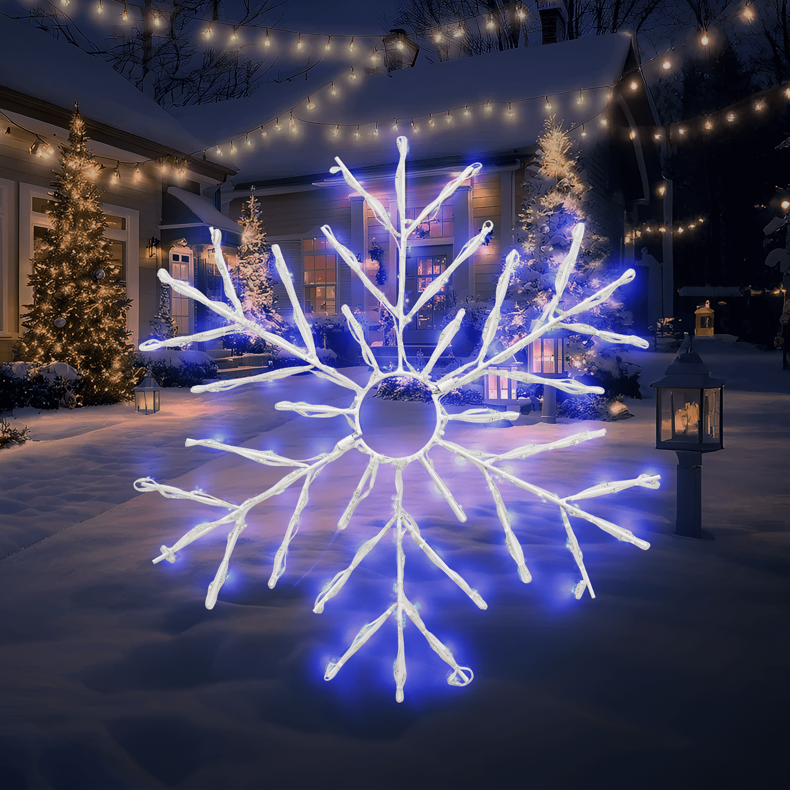 Magshion 21” LED Blue Light Christmas Snowflake Light, 8 Mode USB ...