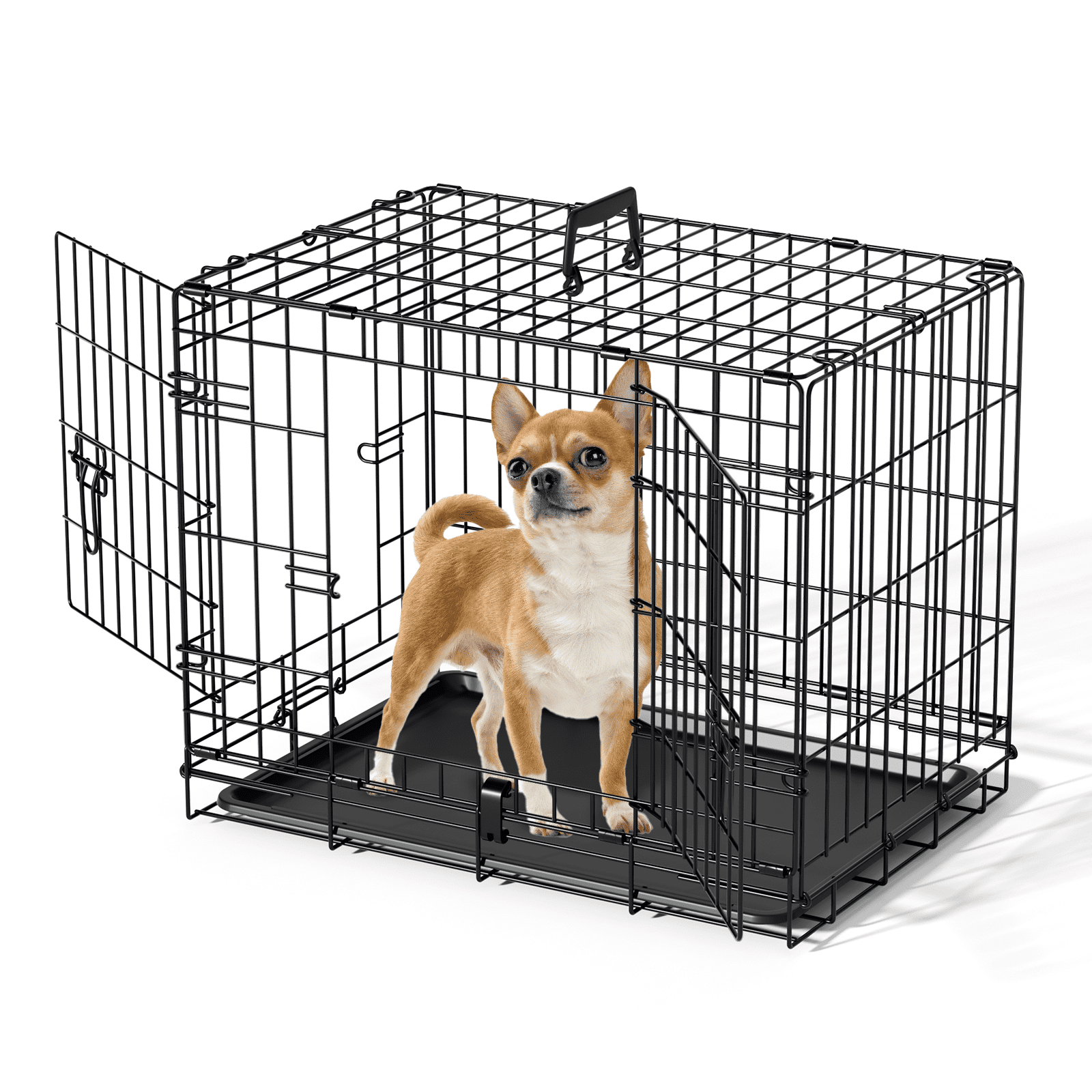 Magshion 24" Small Metal Wire Dog Crate, Foldable Double-Door Puppy ...