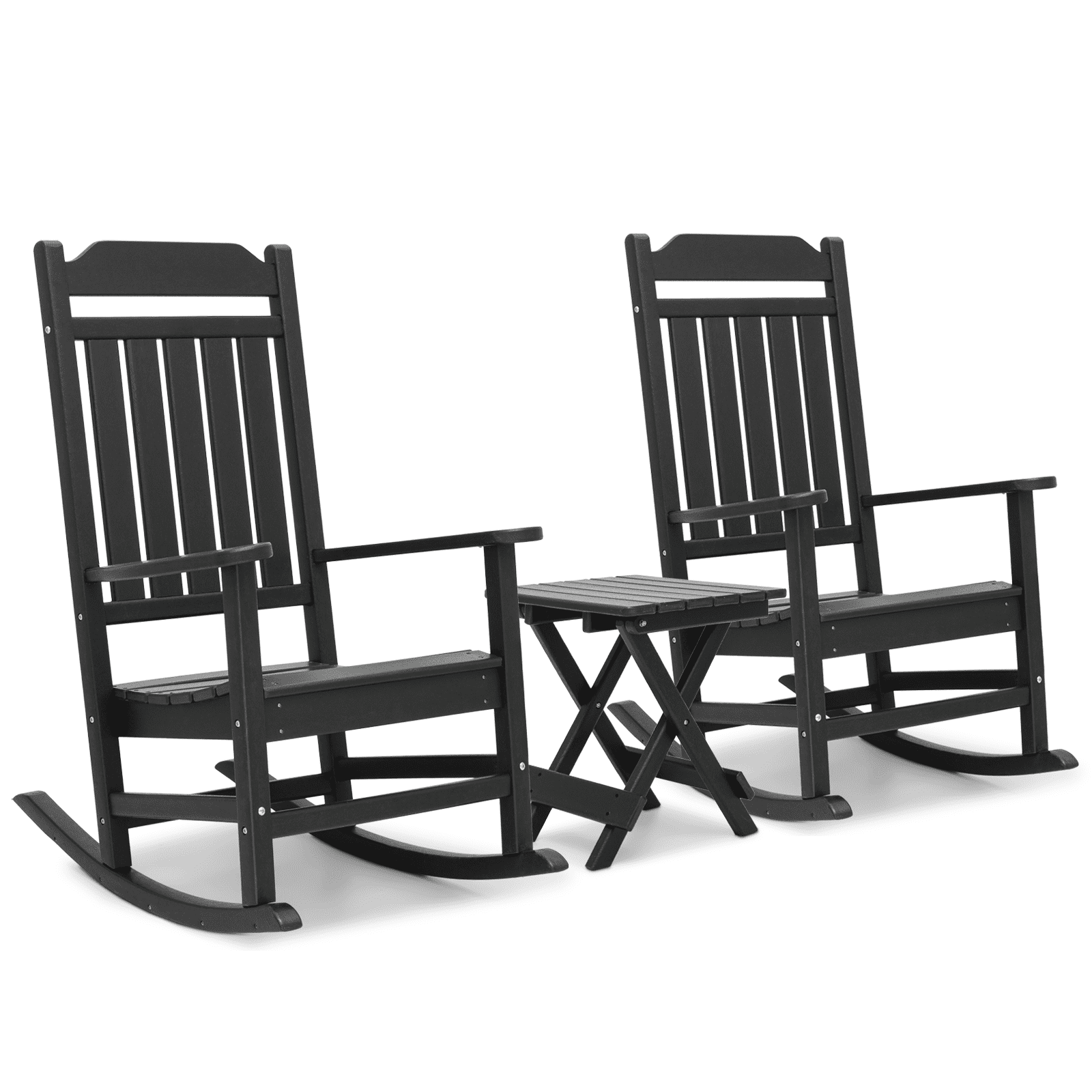 Magshion 3-Piece Adirondack Rocker Chair Set, 2 Black Chairs & Foldable ...