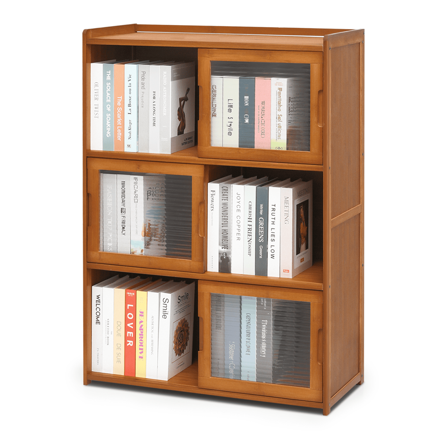 Magshion 3-Tier Bookcase with Acrylic Sliding Doors, Standing Bookshelf ...