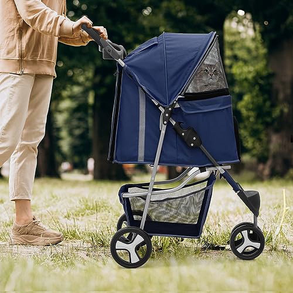 Magshion 3 Wheel Foldable Pet Dog Stroller Cats Carrier Jogger Travel ...