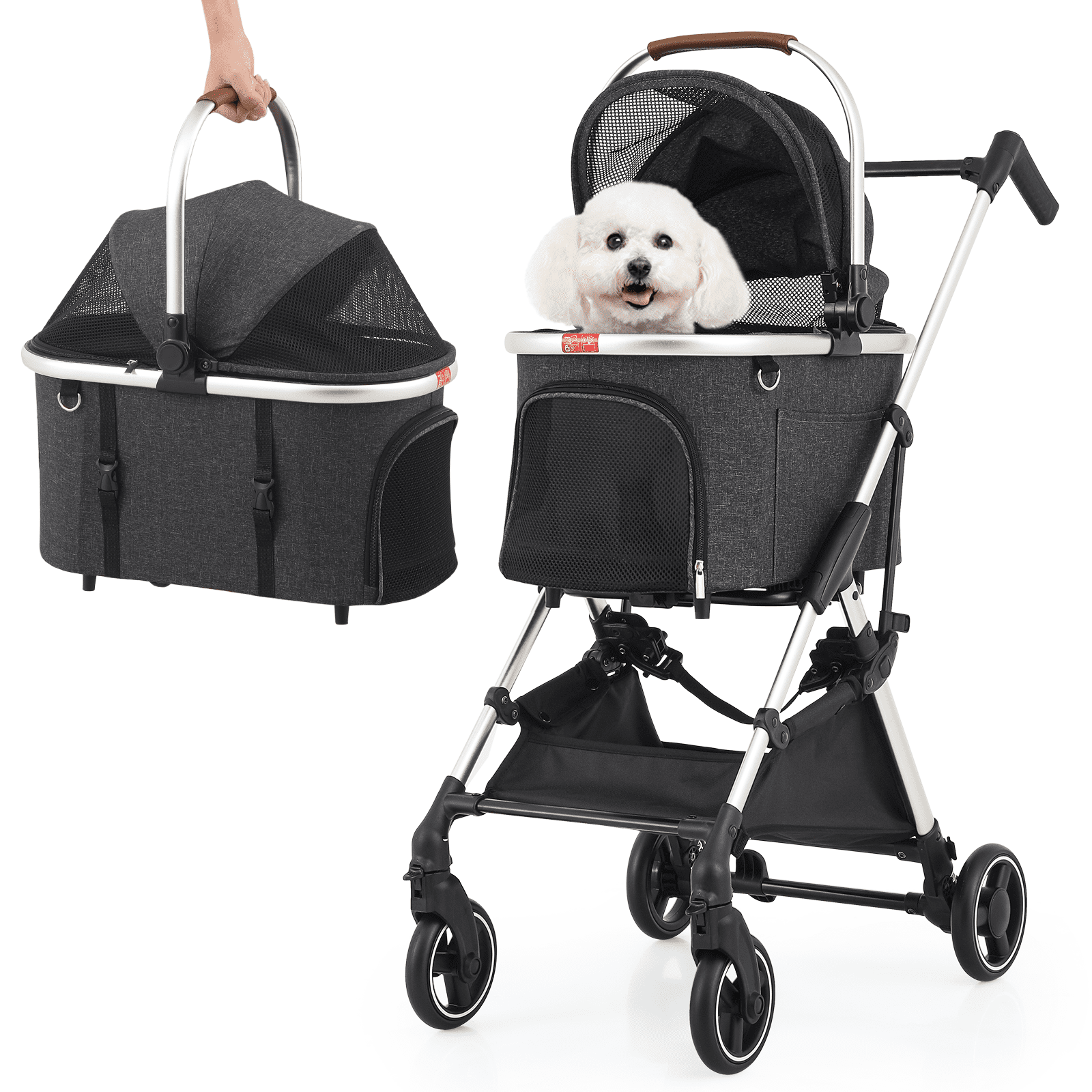 Magshion 3-in-1 Pet Stroller with Storage Basket, Lightweight Dog Cat ...