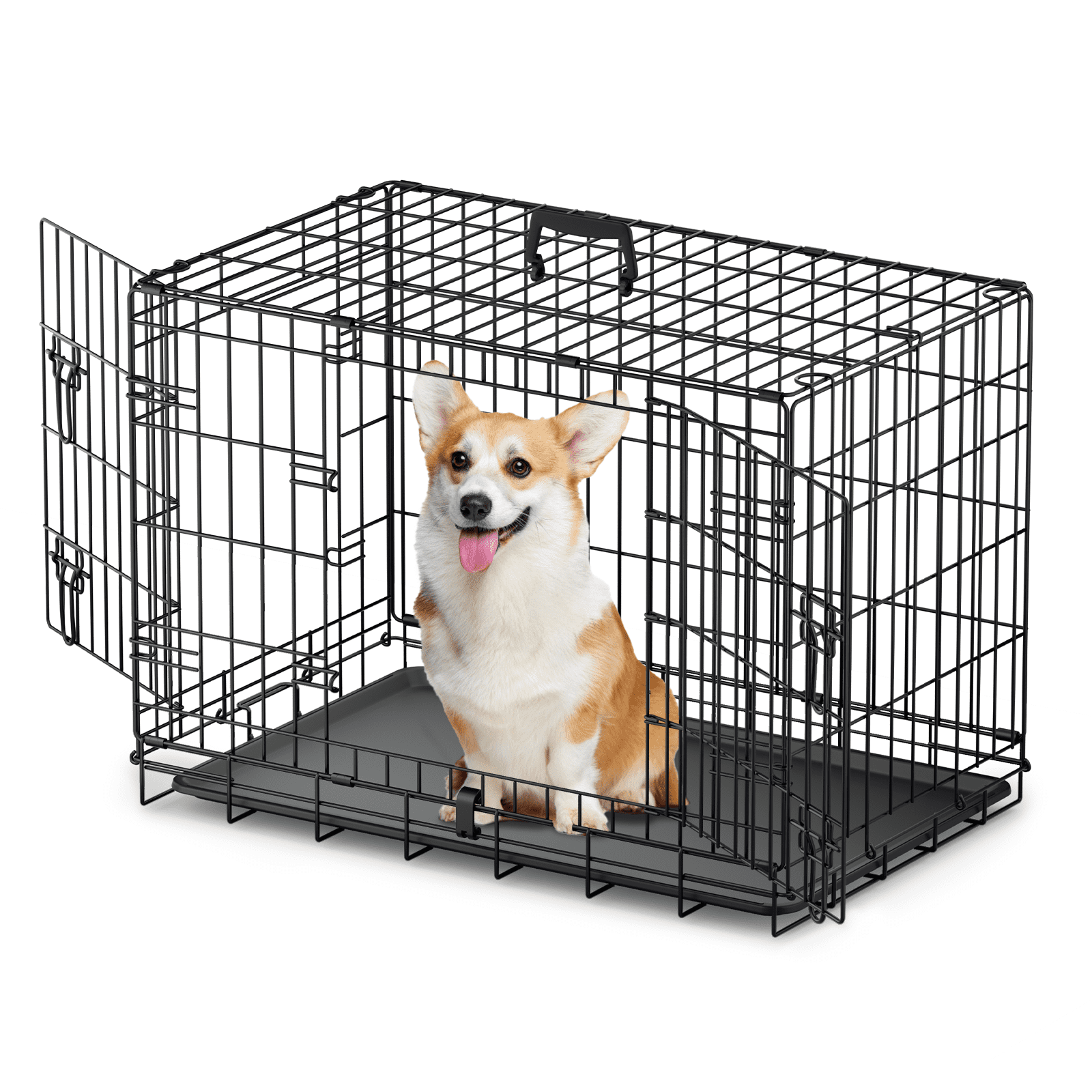 Magshion 30" Small Metal Wire Dog Crate w/Slide-out Tray, Double-Door ...