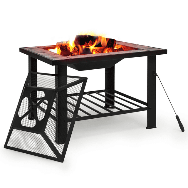 Magshion 30 inch Square Fire Pit Table with Spark Screen, Log Grate and ...