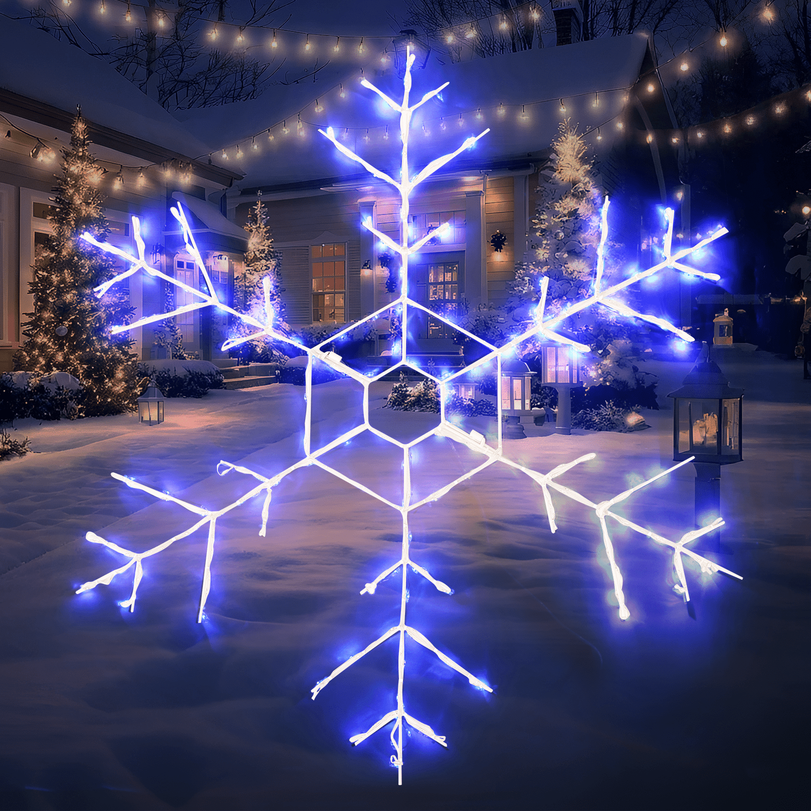 Magshion 36" LED Blue Light Christmas Snowflake Light, 8 Mode USB ...