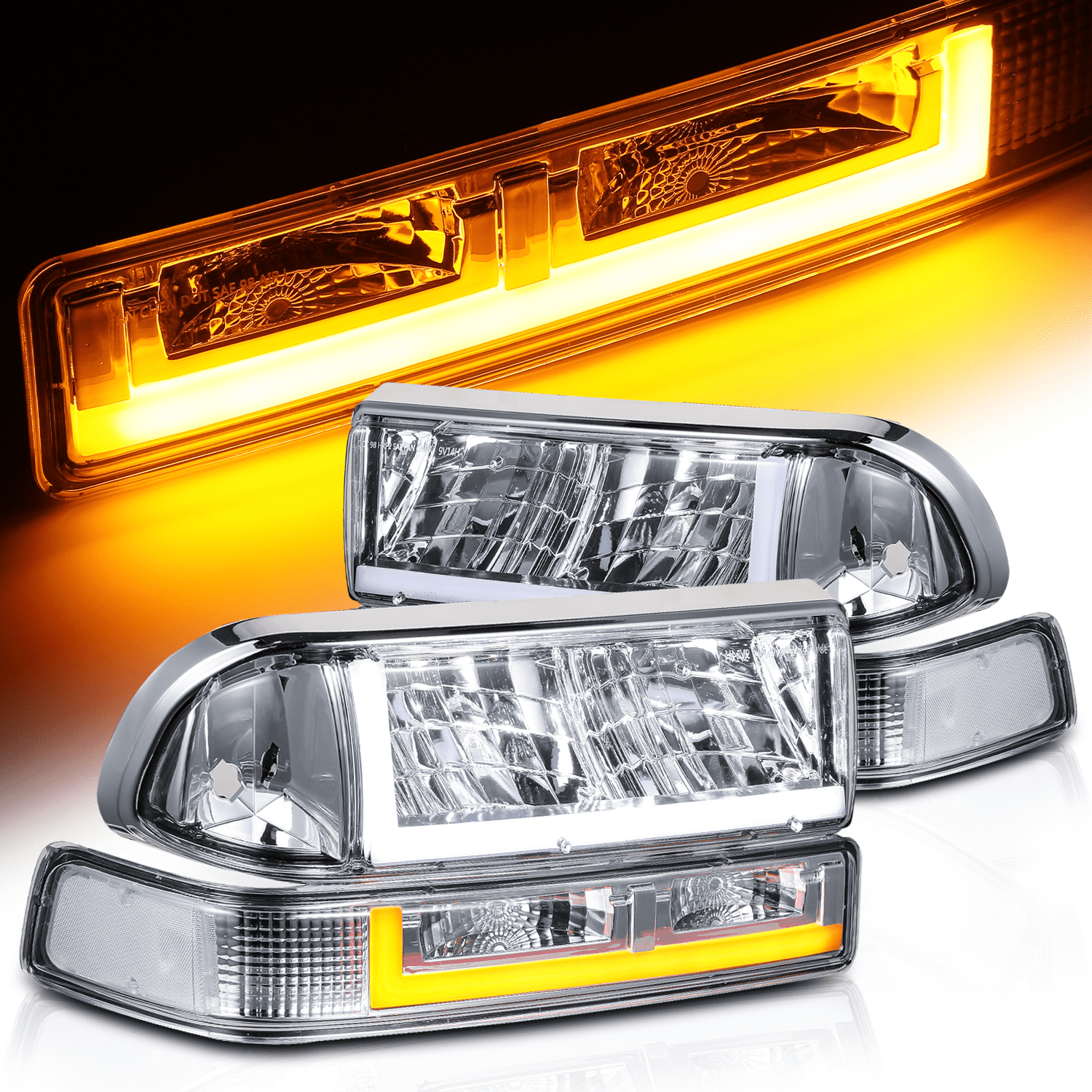 Magshion 4 Pack LED Light Bar DRL Chrome Headlight + Bumper Signal for ...