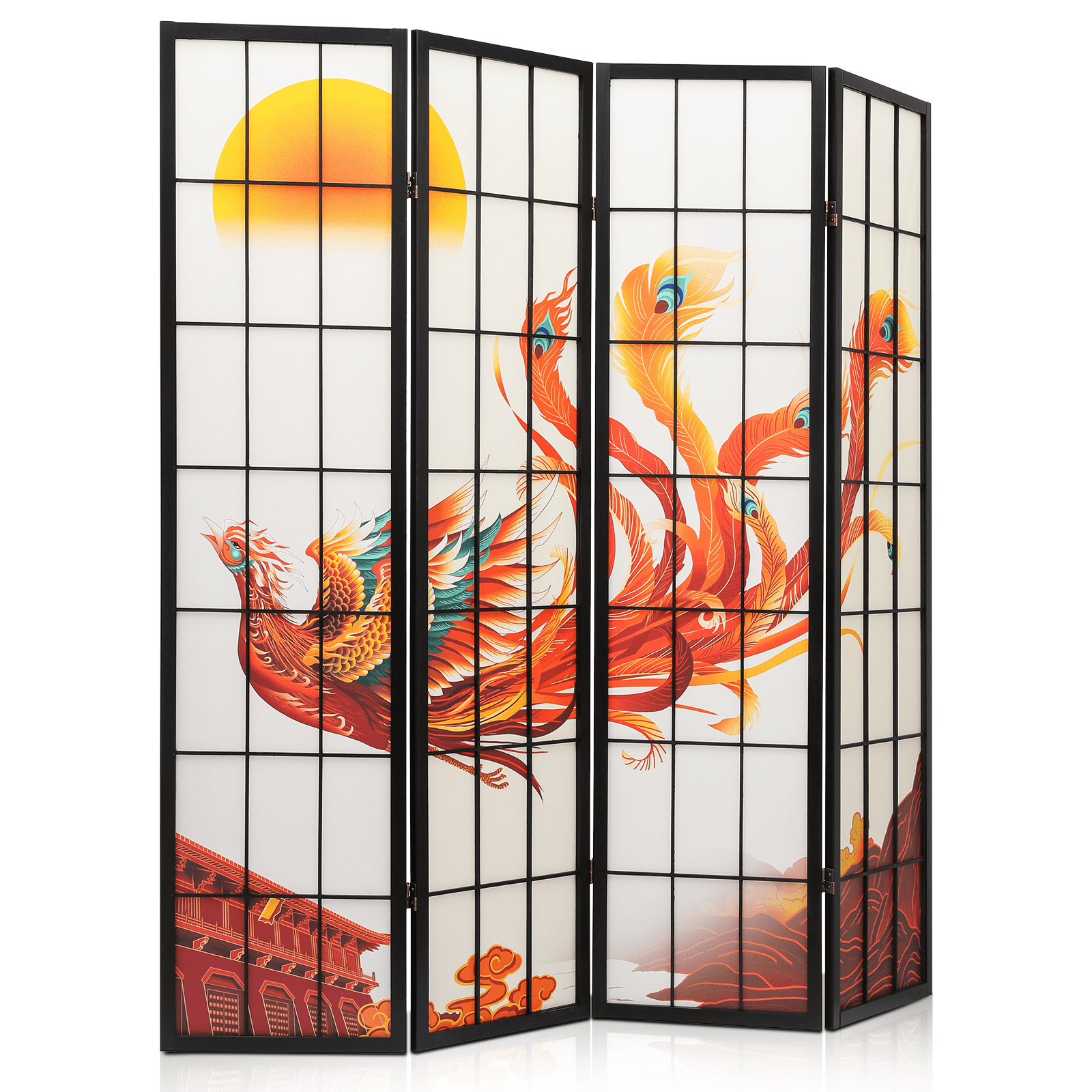 Magshion 4 Panel Room Divider, 6Ft Tall, Foldable Phoenix Pattern ...