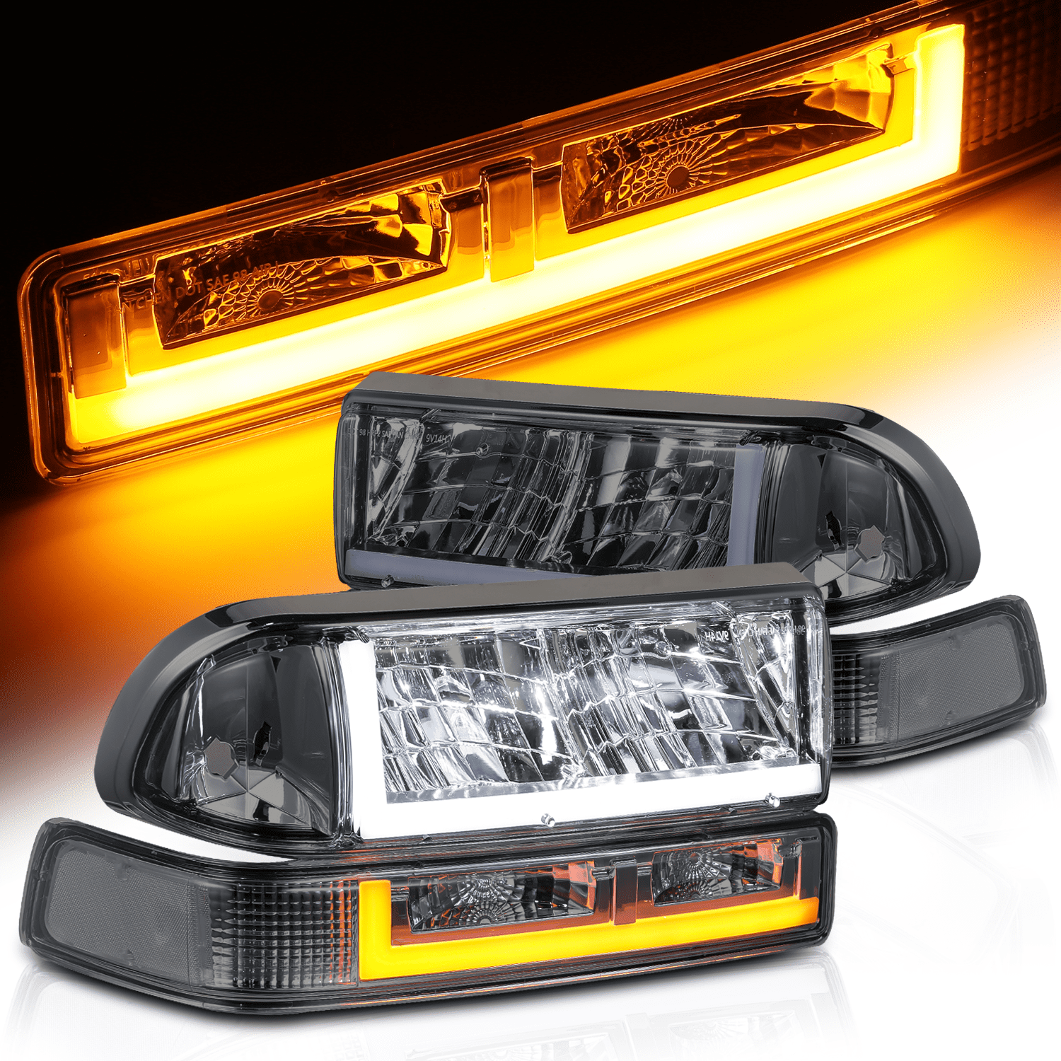 Magshion 4 Piece LED Light Bar DRL L+R Chrome Headlight + Bumper for ...