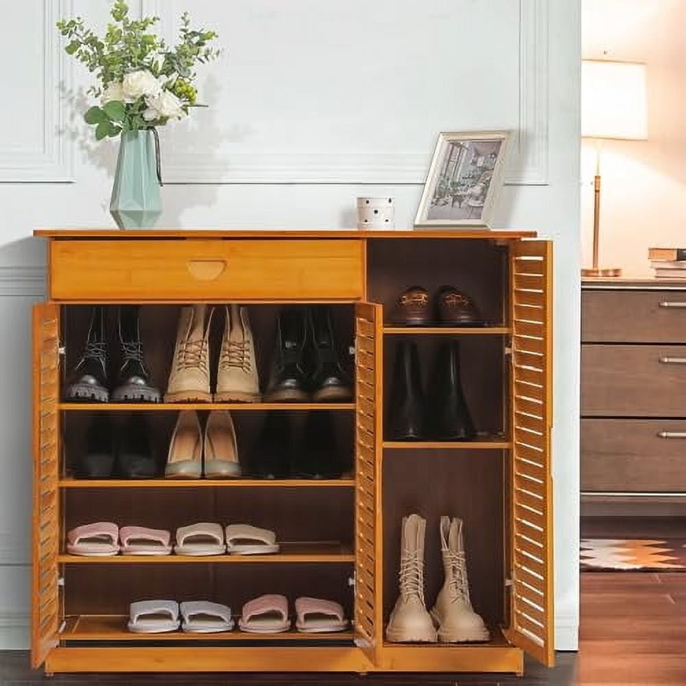 Magshion 4 Tier Bamboo Shoe Storage Cabinet with Drawer & Shutter Door ...