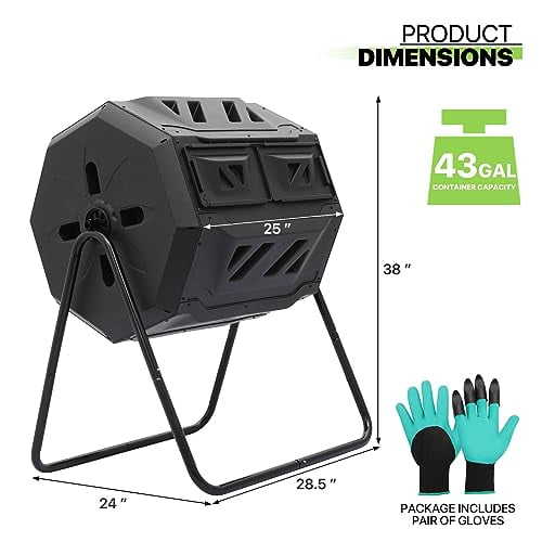 Magshion 43 Gal Chamber Compost Tumbler Outdoor Tumbling Composting ...