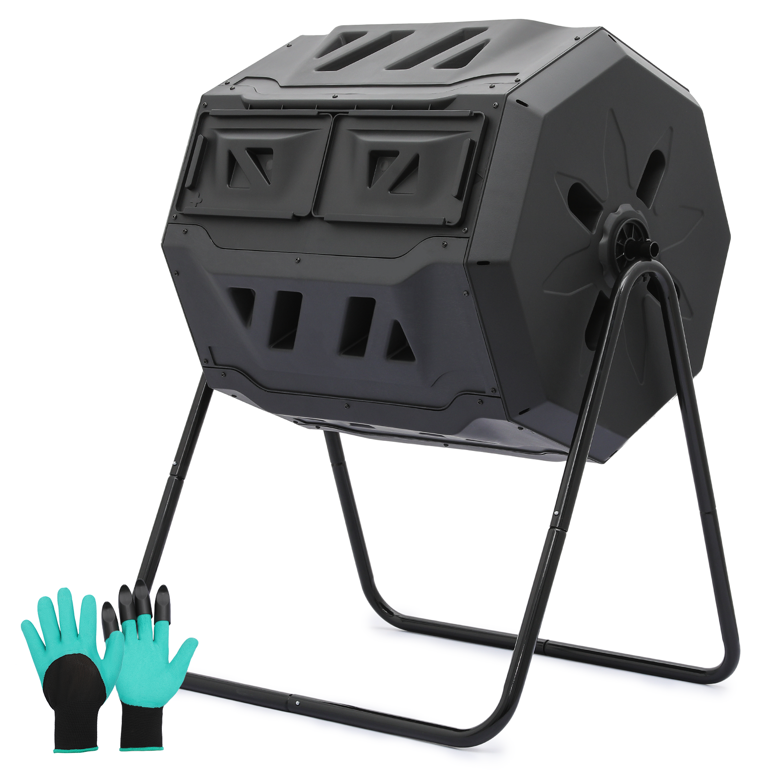 FCMP Outdoor HOTFROG 37-Gallon Dual Chamber Tumbling Composter Rotating ...