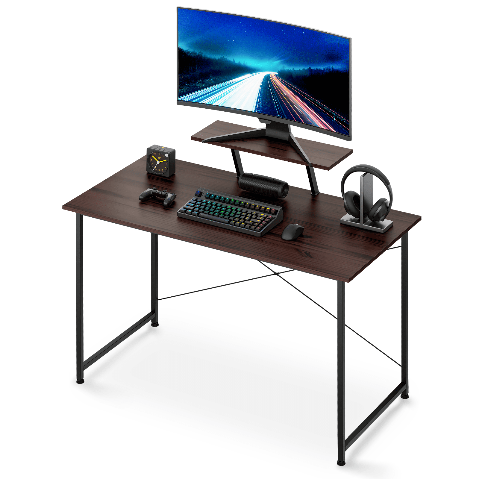 Magshion 47" Computer Desk, with Fixed Monitor Stand, Black Metal Frame ...