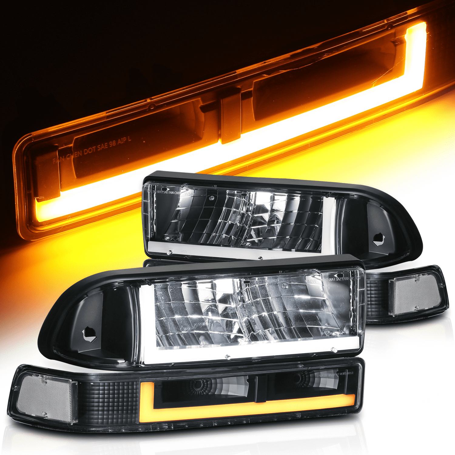 Magshion 4pcs Led Light Bar Drl L R Black Headlight Bumper Signal For