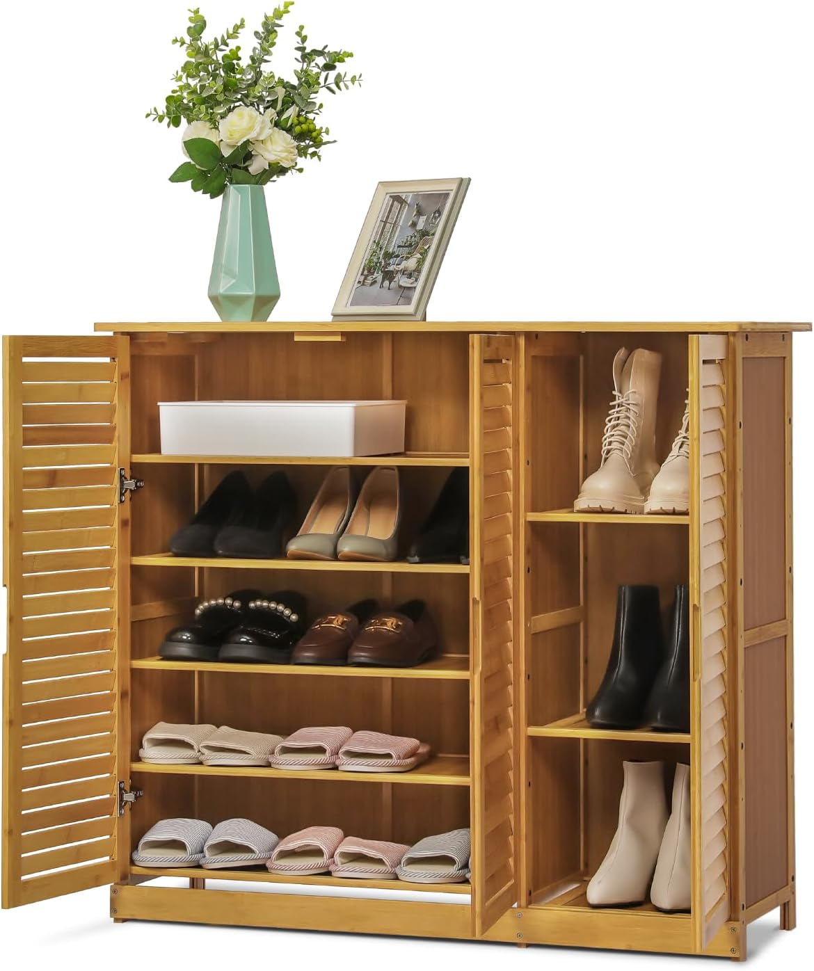 Magshion 5 Tier Bamboo Shoe Storage Cabinet; Free Standing with Shutter ...
