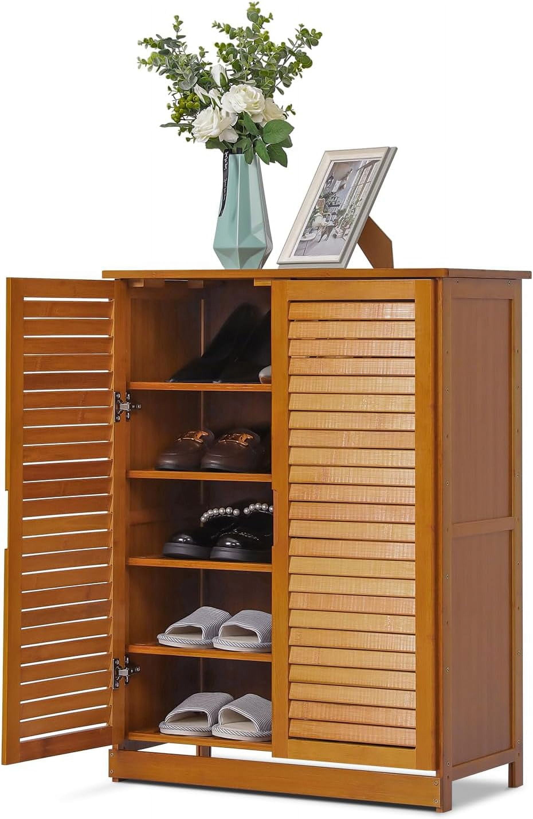 Magshion 5 Tier Bamboo Shoe Storage Cabinet with Shutter Door, Entryway ...
