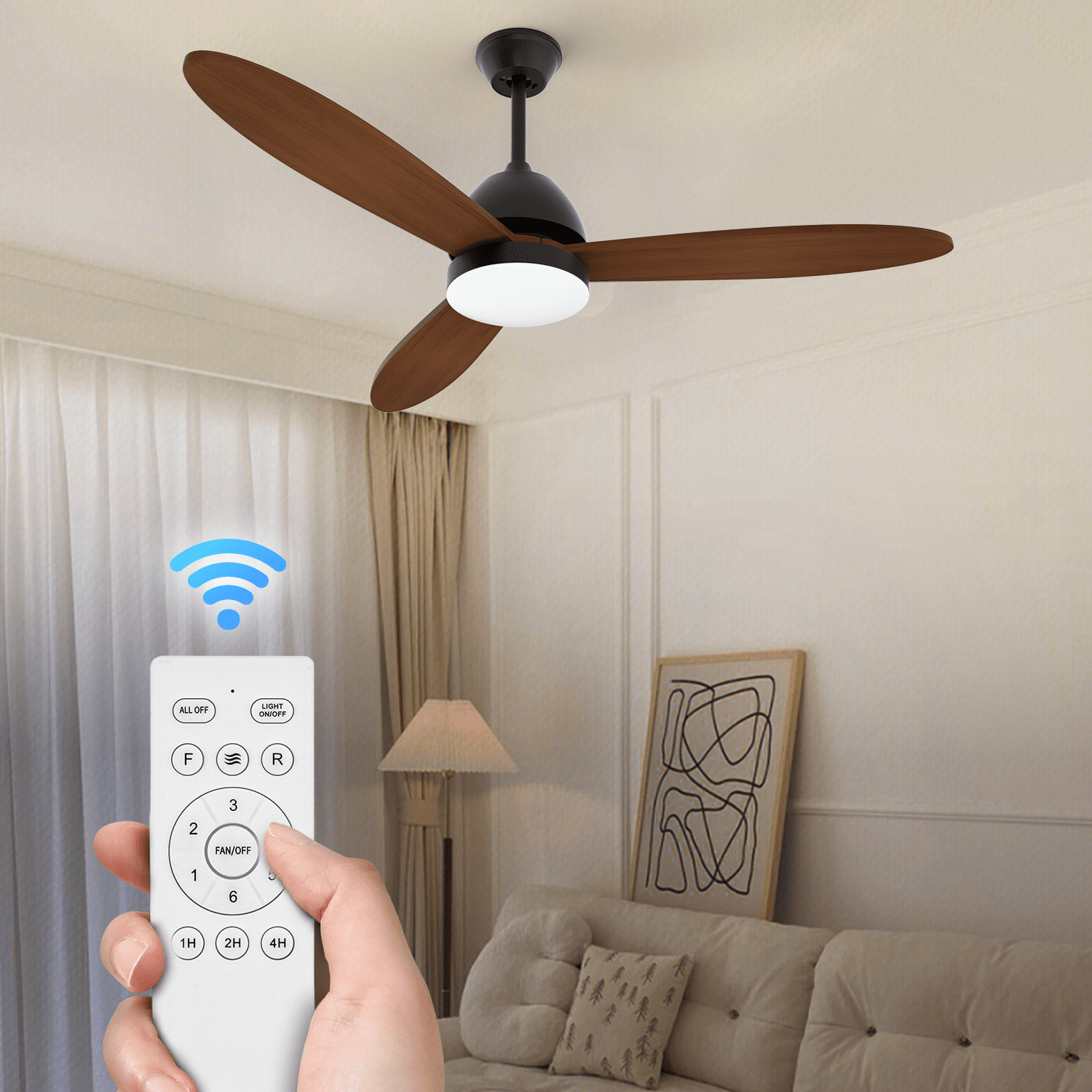 Magshion 52" Wooden Ceiling Fan with Lights and Remote, Reversible ...