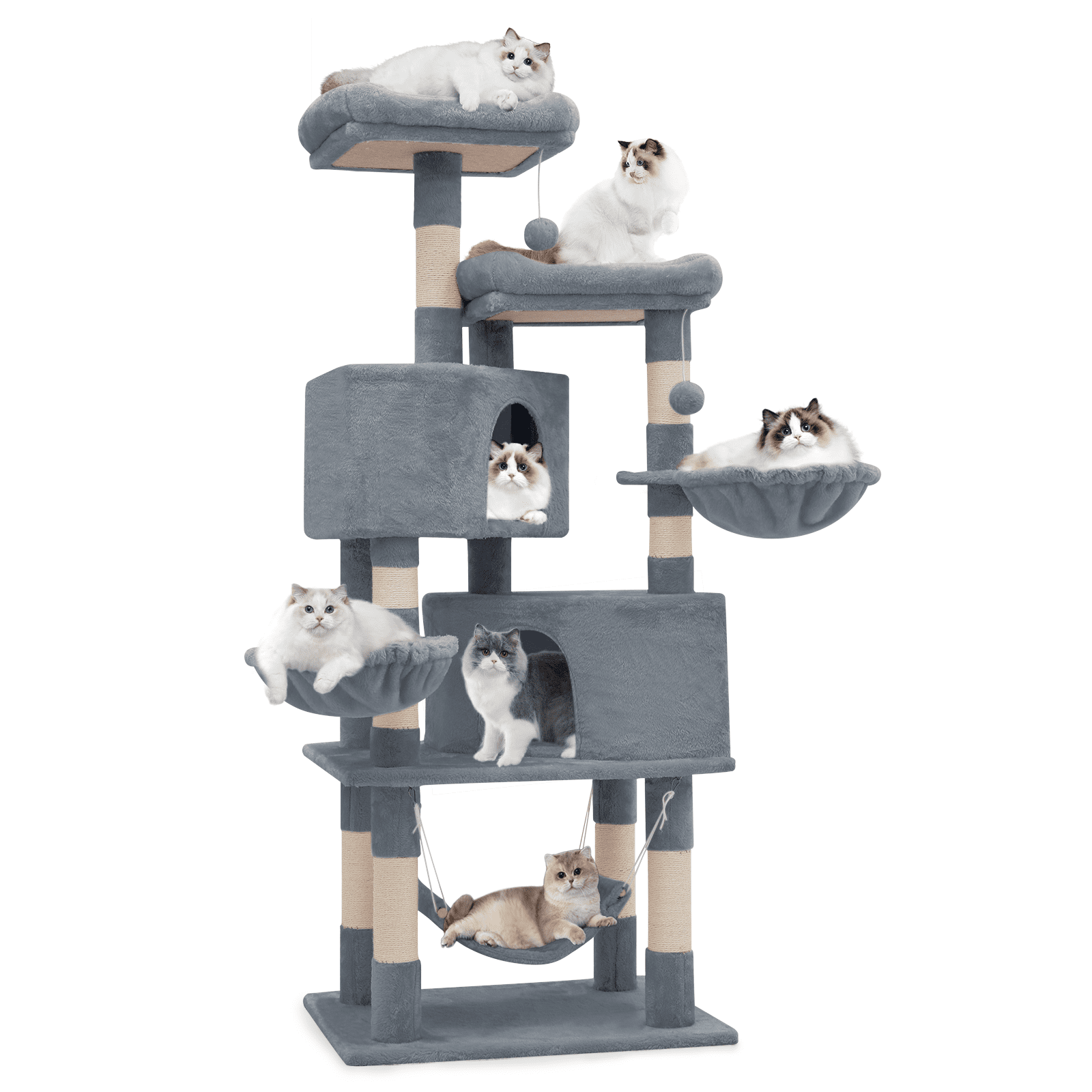 Magshion 57.5" Large Cat Tree with Sisal Scratching Posts, 2 Cubby, 2 ...