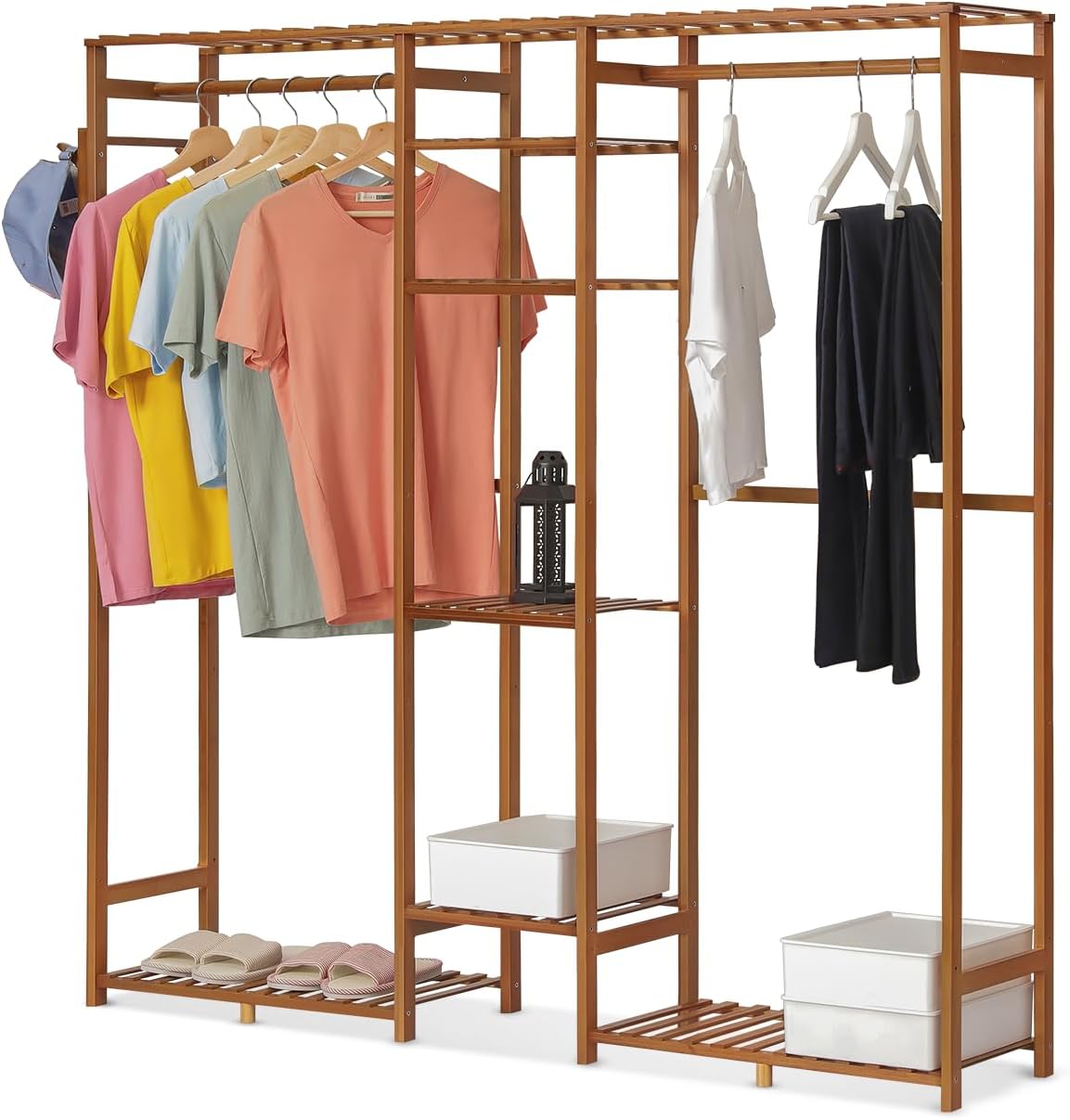 Magshion 6-Tier Bamboo Large Clothing Rack Garment Rack for Hanging ...