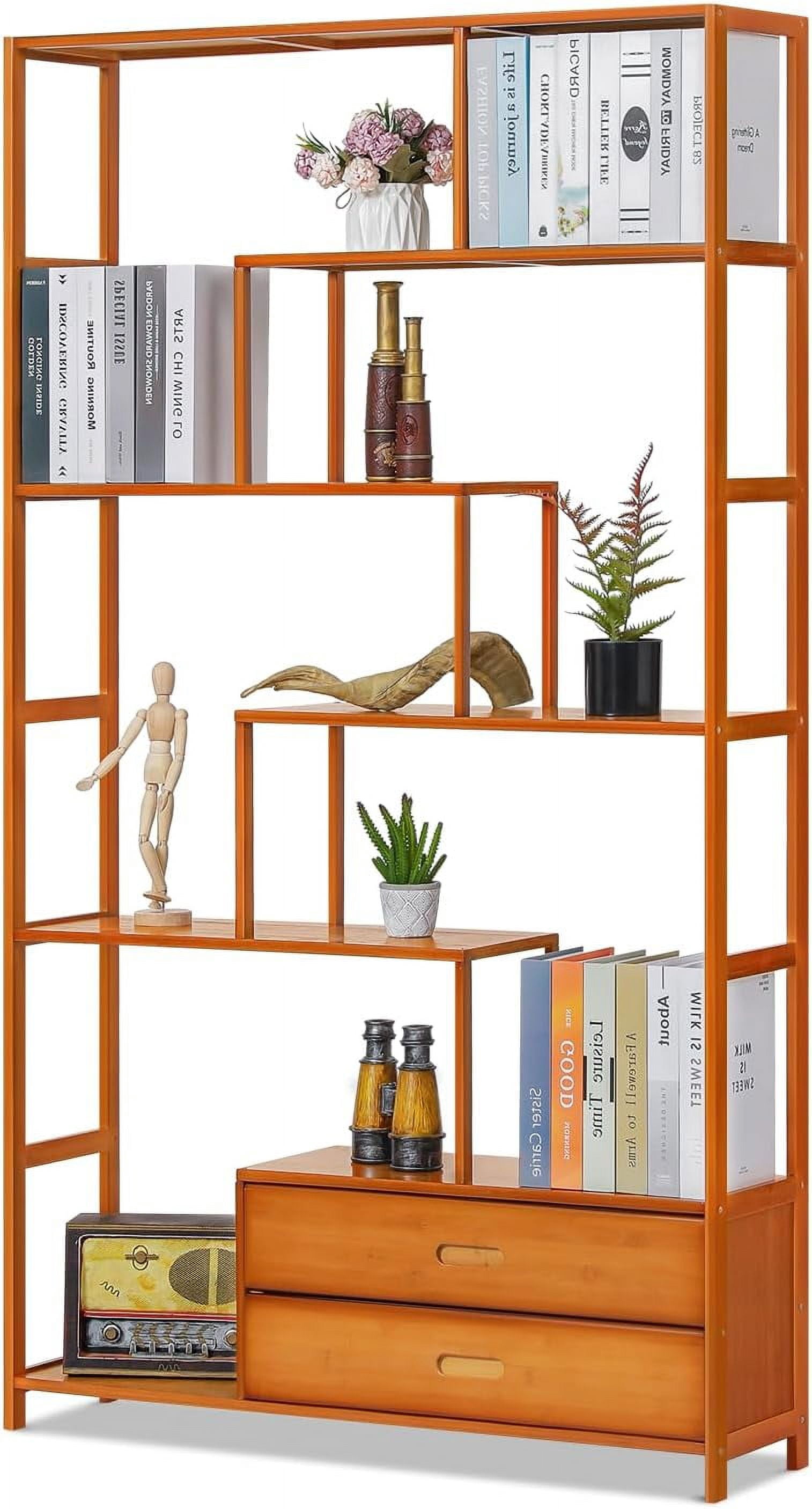 Magshion 6-Tier Bookshelf with 2 Drawers, Ladder Bookshelf with Cabinet ...