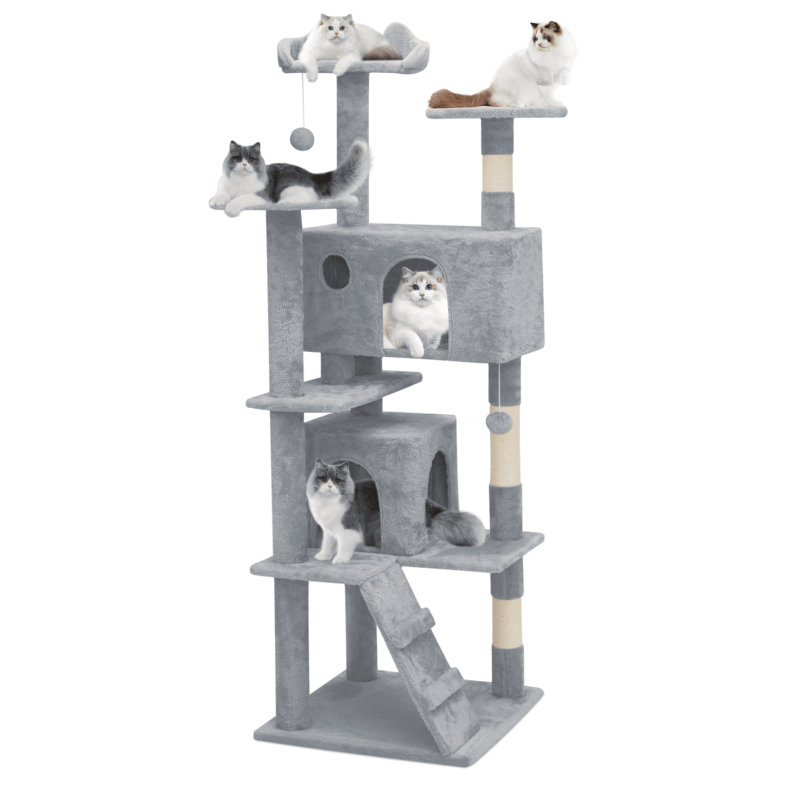 Magshion 60" Multi-Level Cat Tree Tower with Caves, Gentle Ramp, and ...