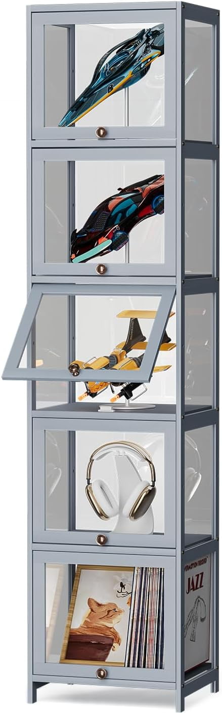 Magshion 68" Tall Curio Display Cabinet, 5 Tier Slim Corner Shelves ...