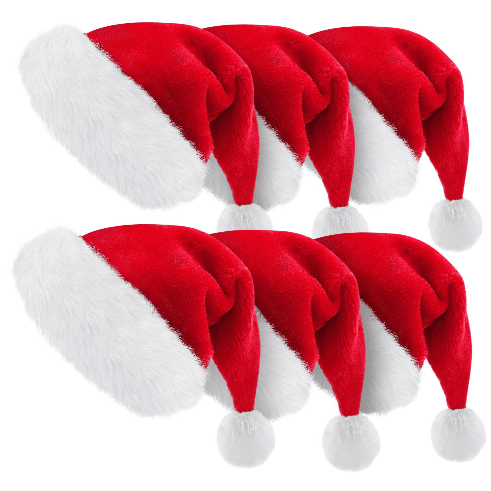 Magshion 6Pcs Santa Hats for Adults, Red Fluffy Plush Velvet, Christmas ...