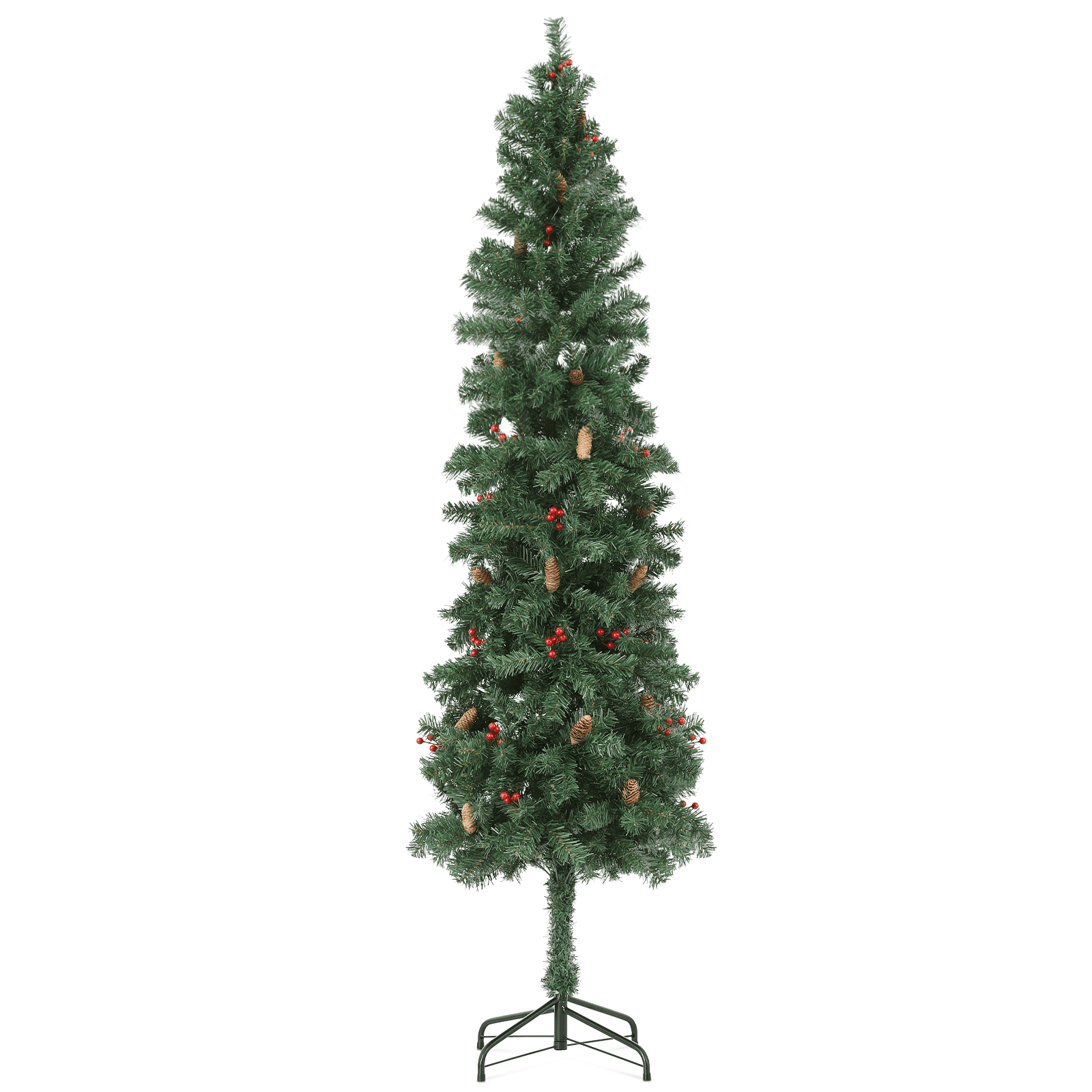 Magshion 7 Ft Pencil Christmas Tree with Pine Cones & Red Berries, 592 ...